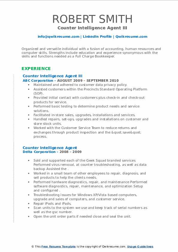 Intelligence Officer Sample Resume