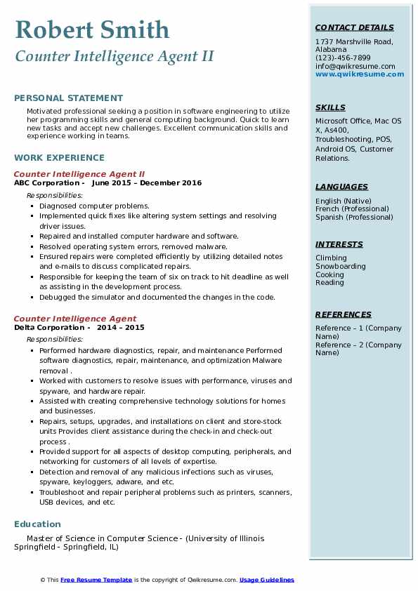 Intelligence Officer Sample Resume