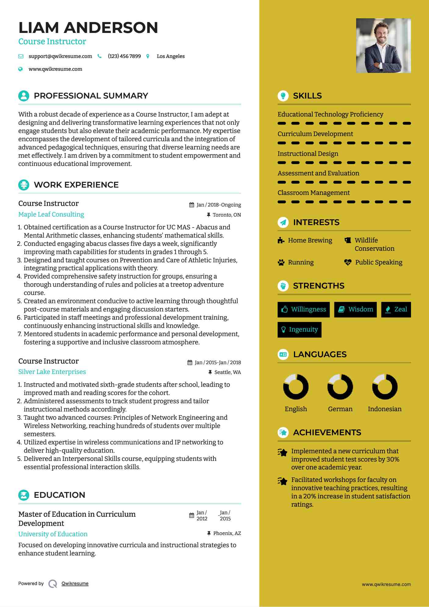 Course Instructor Resume Samples QwikResume