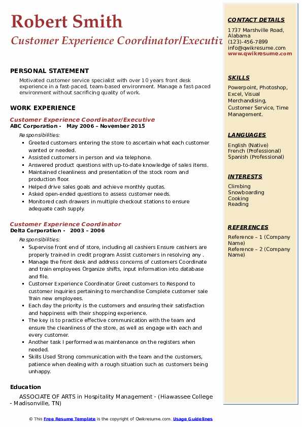 Customer Experience Coordinator Resume Samples | QwikResume
