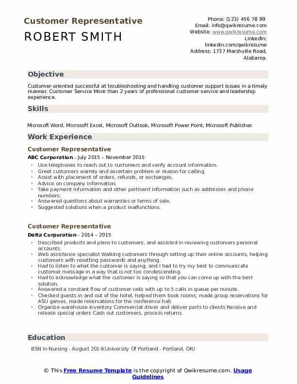 Customer Representative Resume Samples | QwikResume