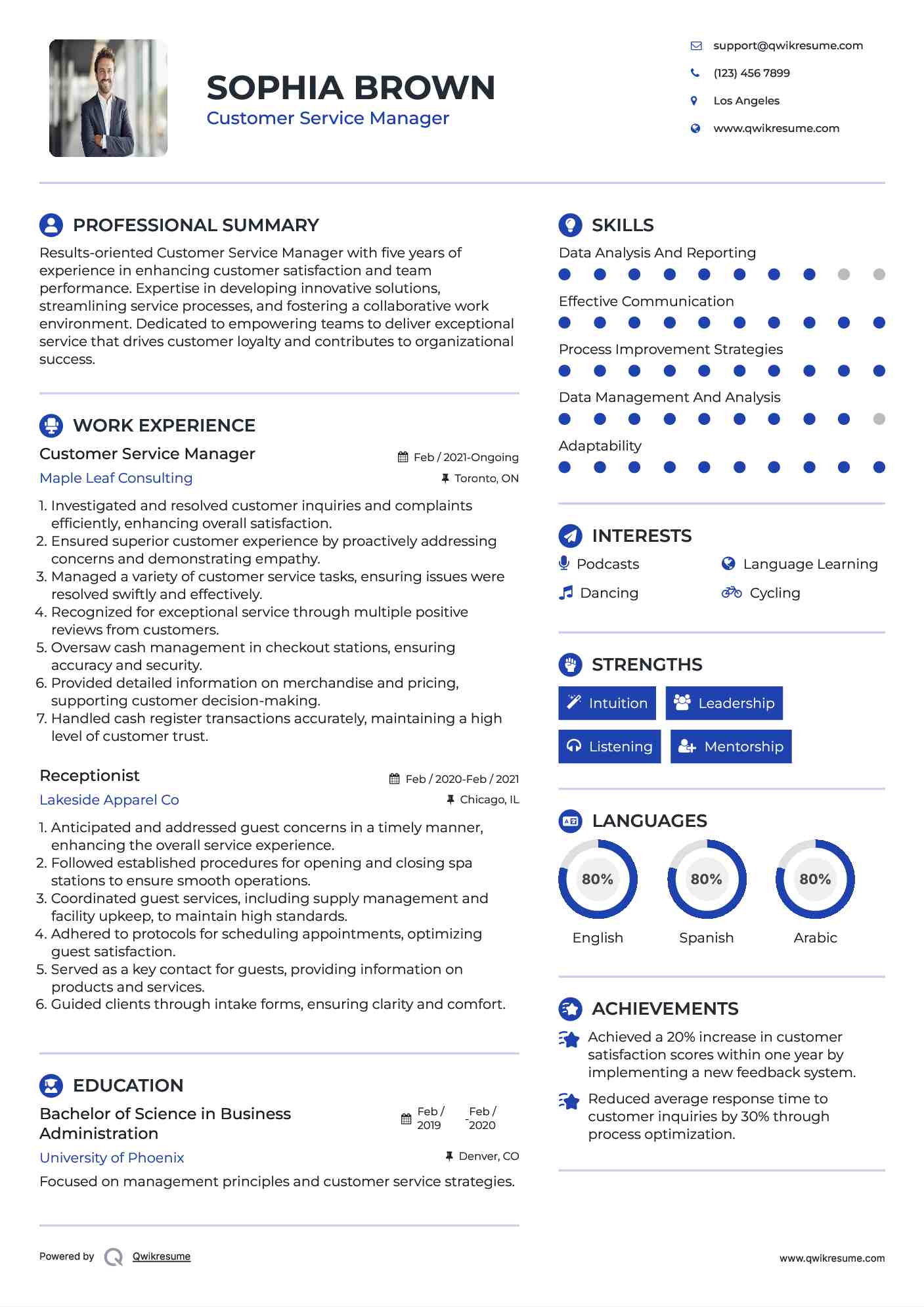 Customer Service Manager Resume Samples QwikResume