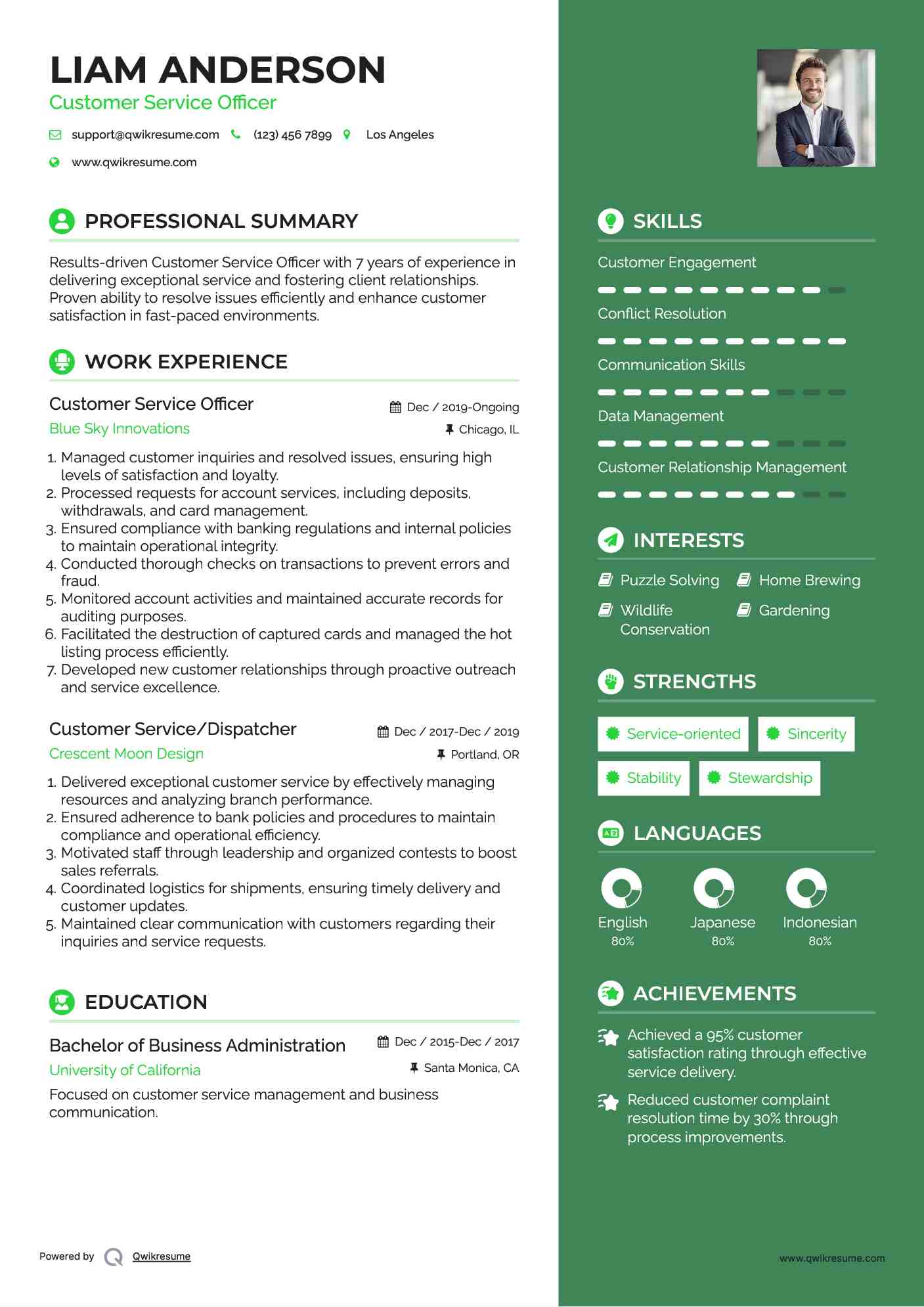 Customer Service Officer Resume Samples QwikResume