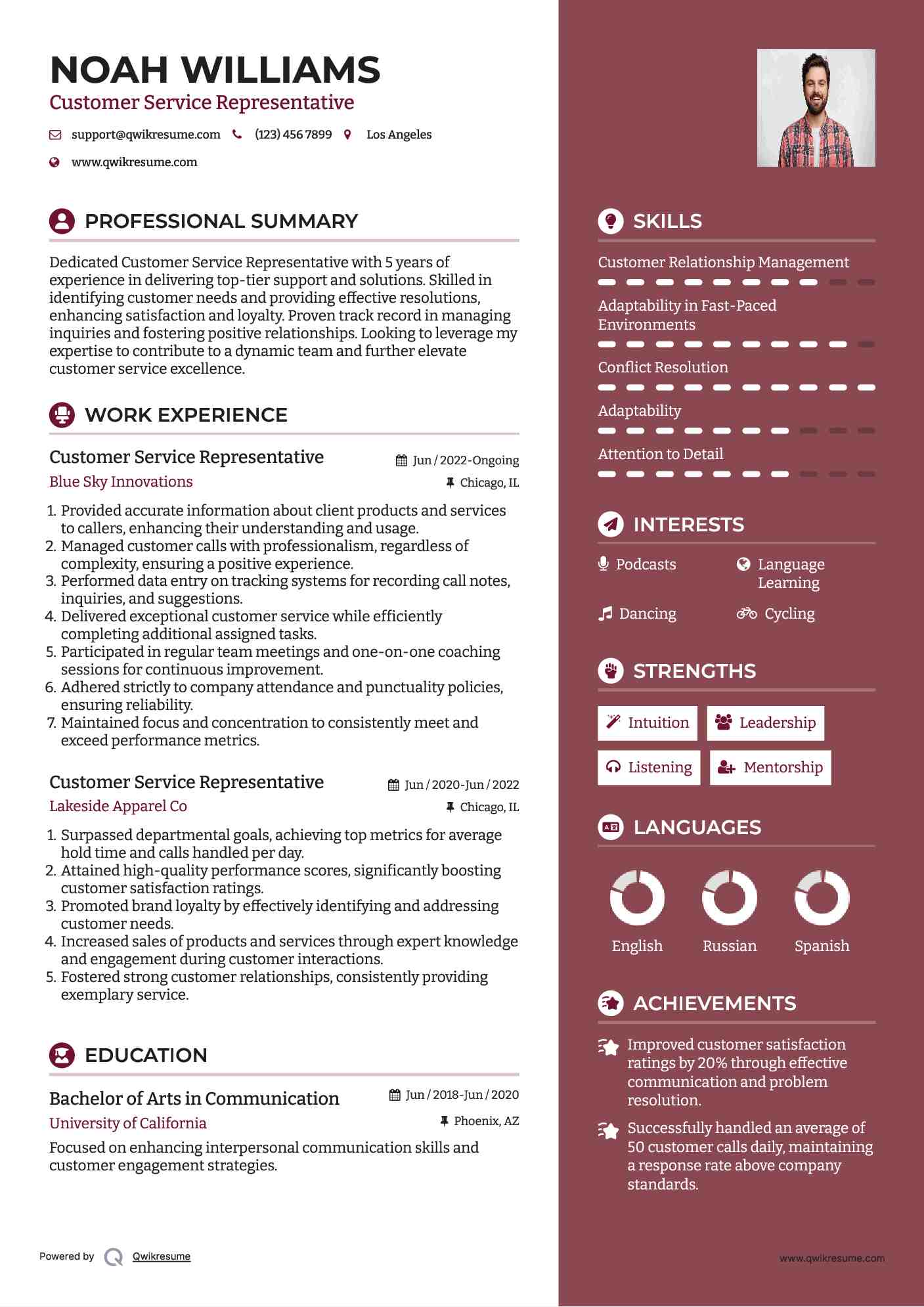 Customer Service Representative Resume Samples QwikResume