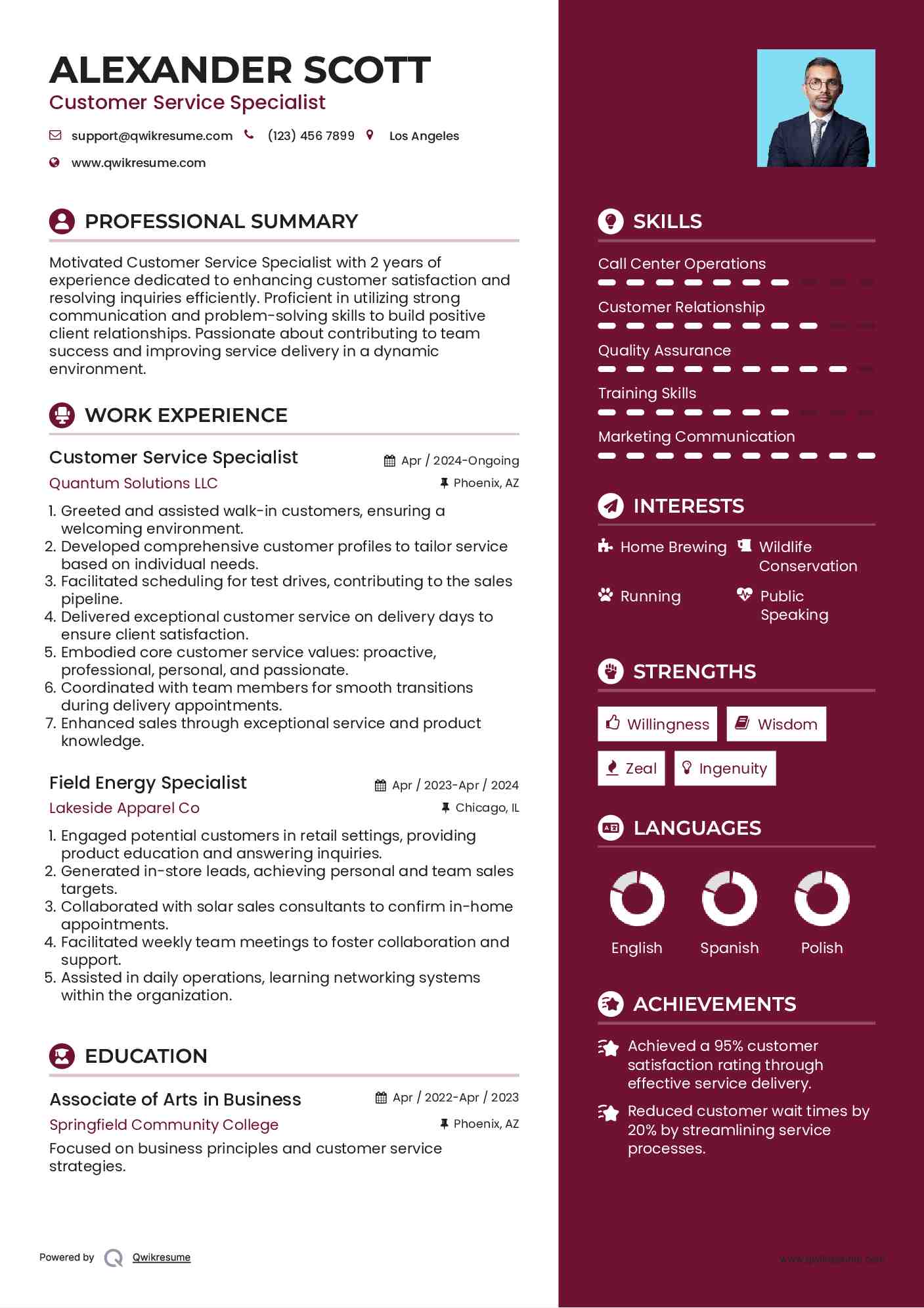 Summary Resume Customer Service Examples
