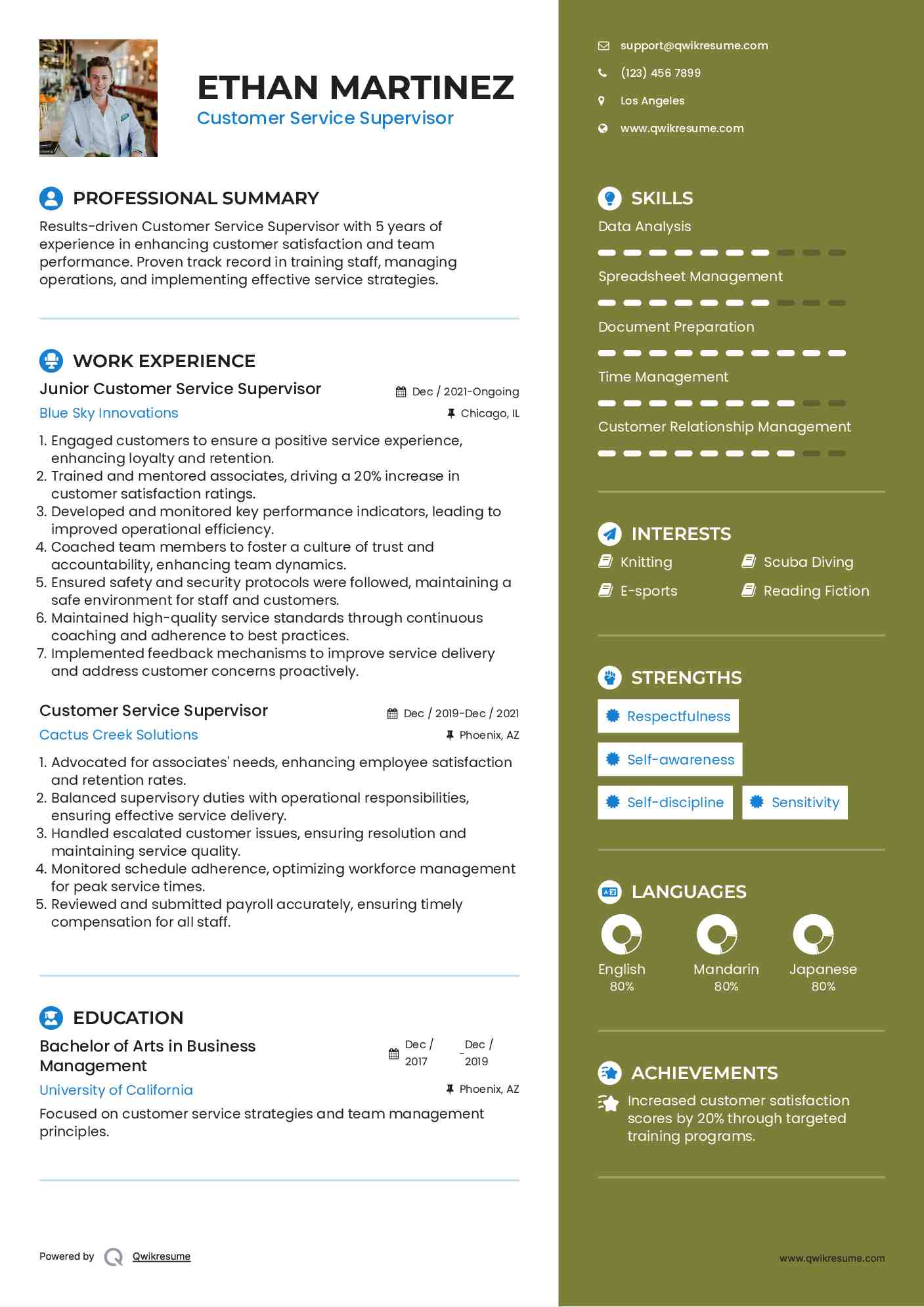 Customer Services Supervisor Resume February 2021