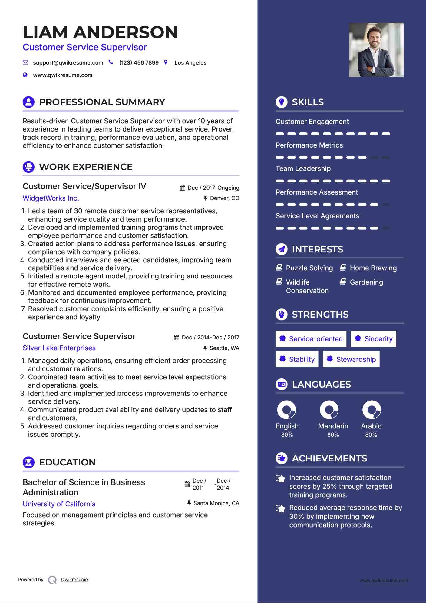 Customer Service Supervisor Resume Samples QwikResume