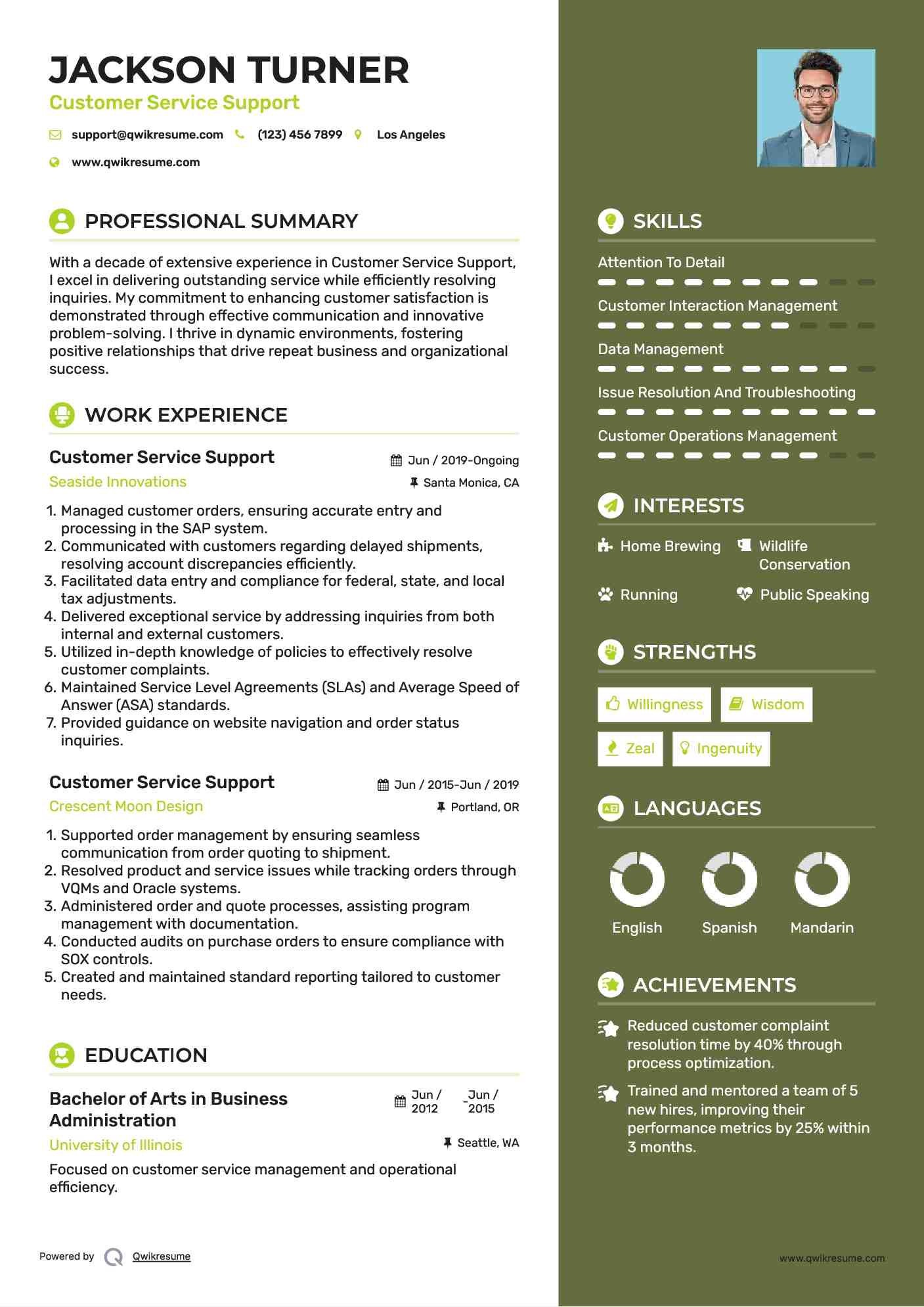 Customer Service Support Resume Samples QwikResume