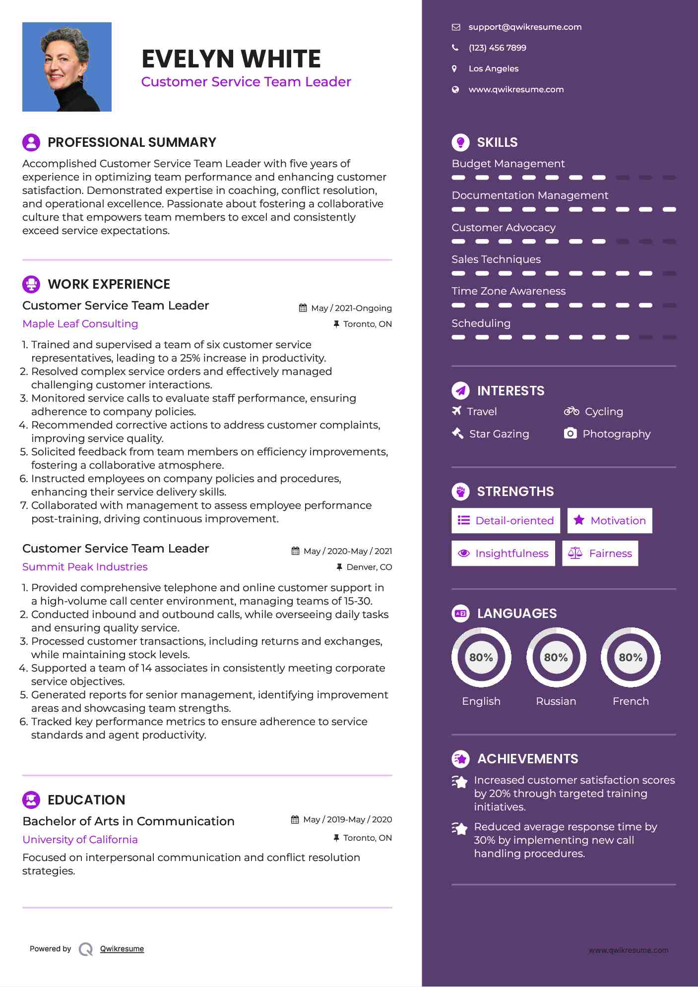 Customer Service Team Leader Resume Samples QwikResume