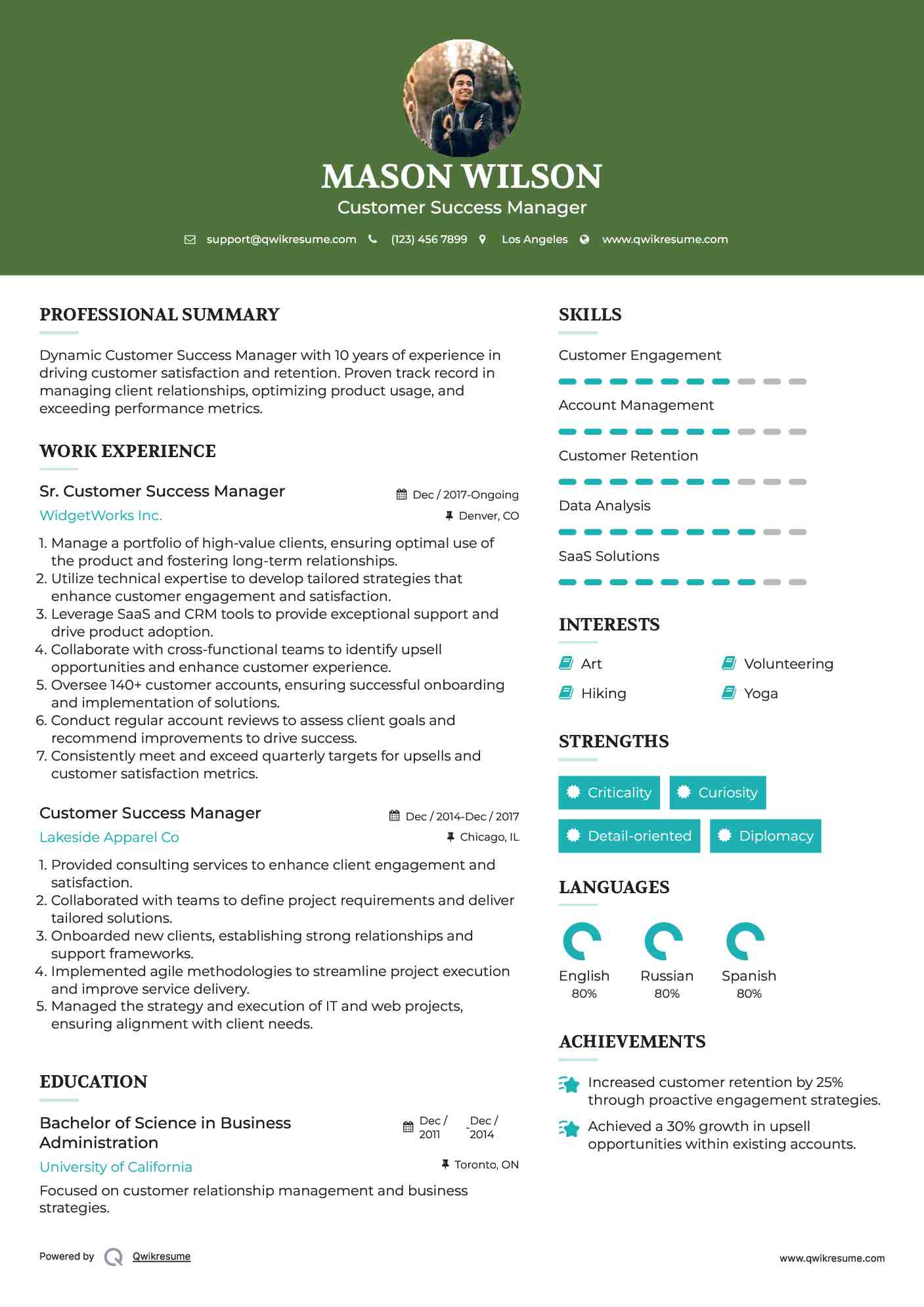 Customer Success Manager Resume Samples QwikResume