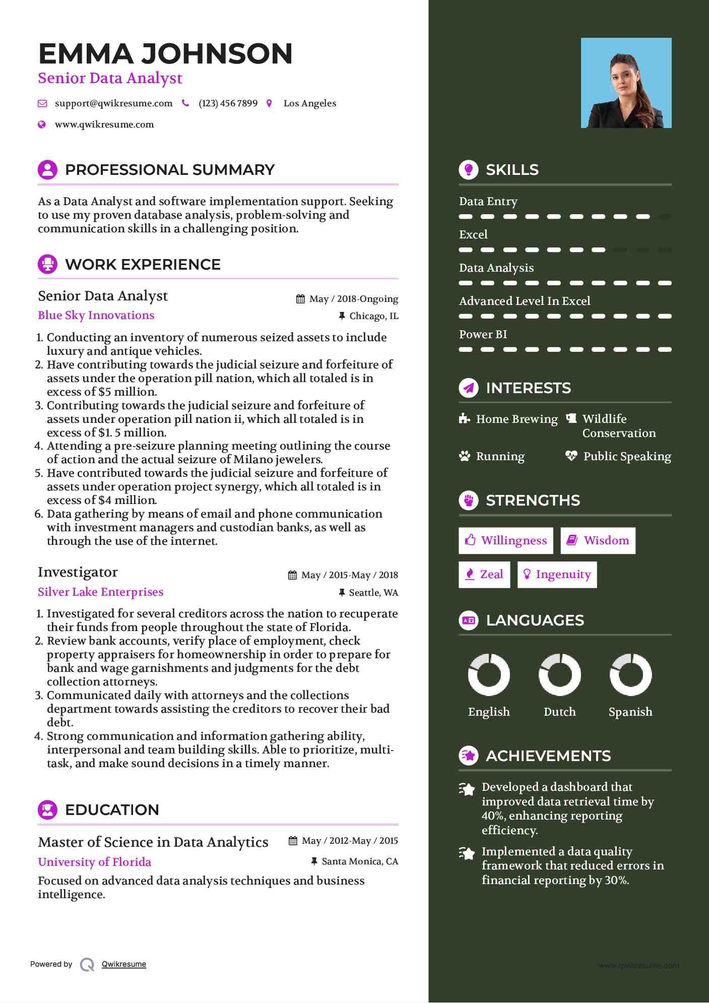 Data Analyst Resume Samples QwikResume