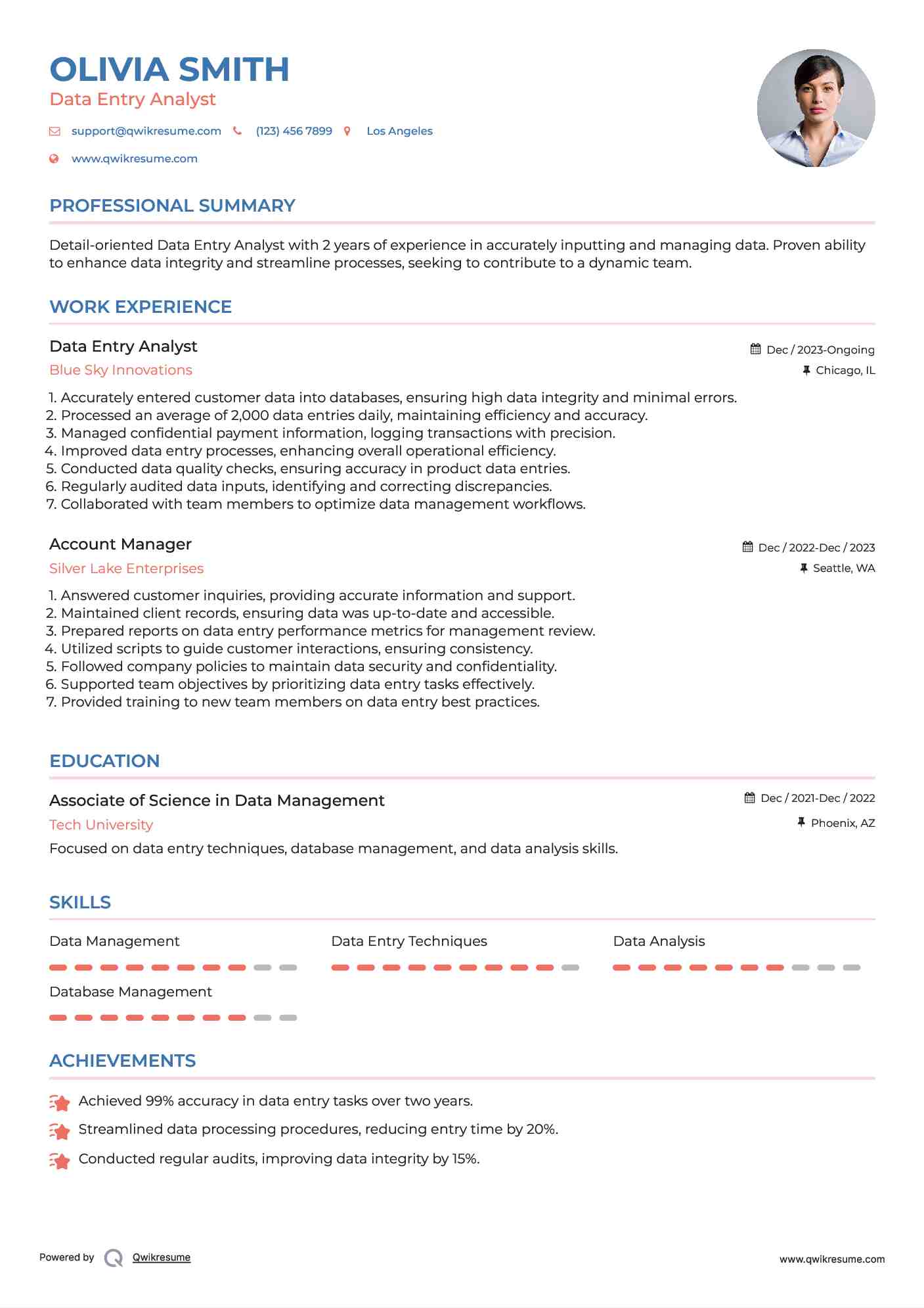 Data Entry Analyst Resume Samples QwikResume
