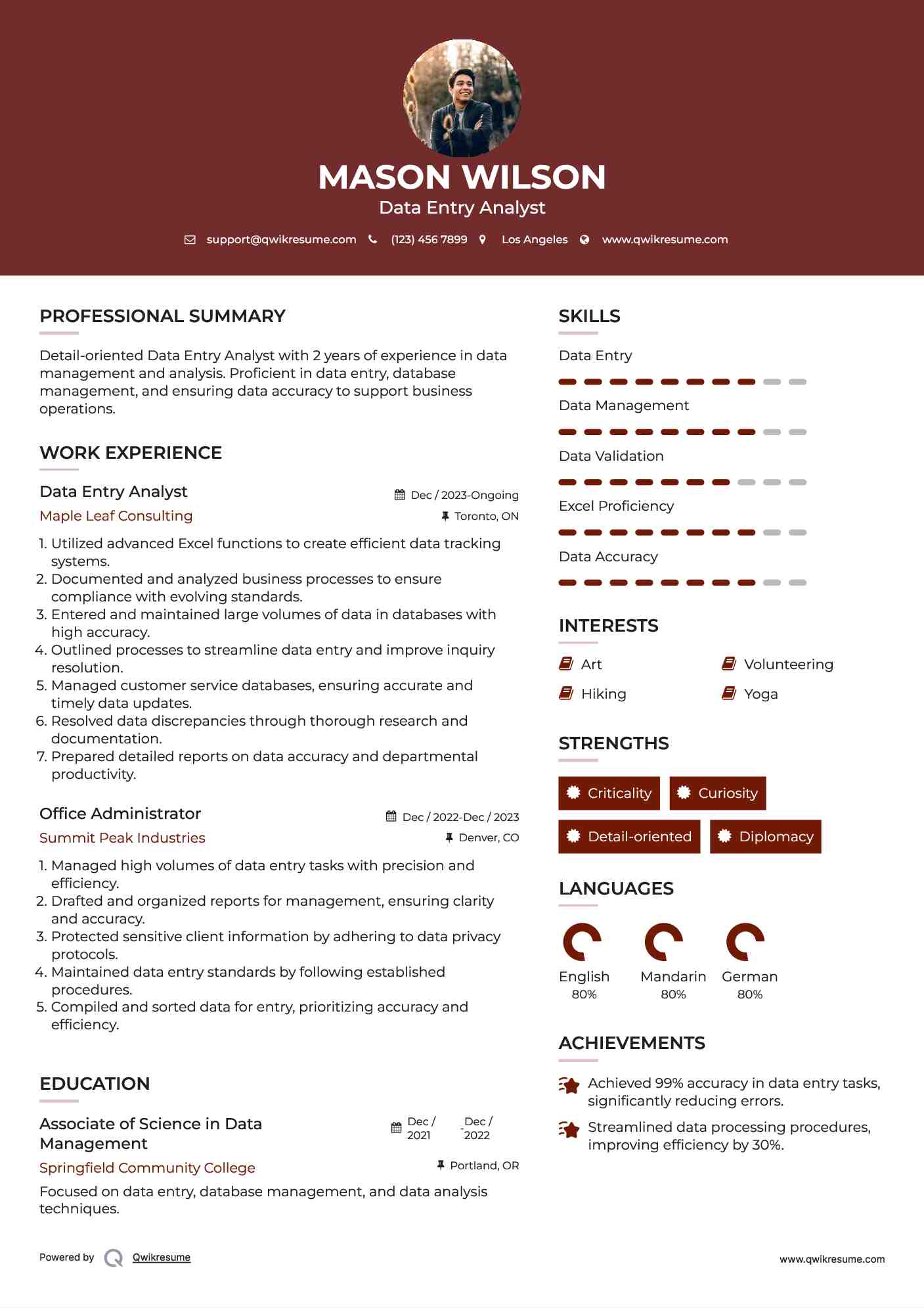 Data Entry Analyst Resume Samples QwikResume