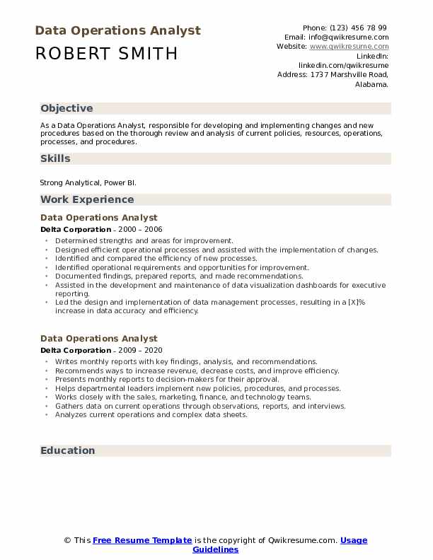 Data Operations Analyst Resume Samples | QwikResume