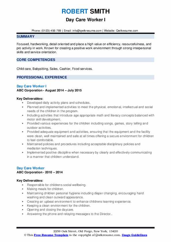 Day Care Worker Resume Samples QwikResume