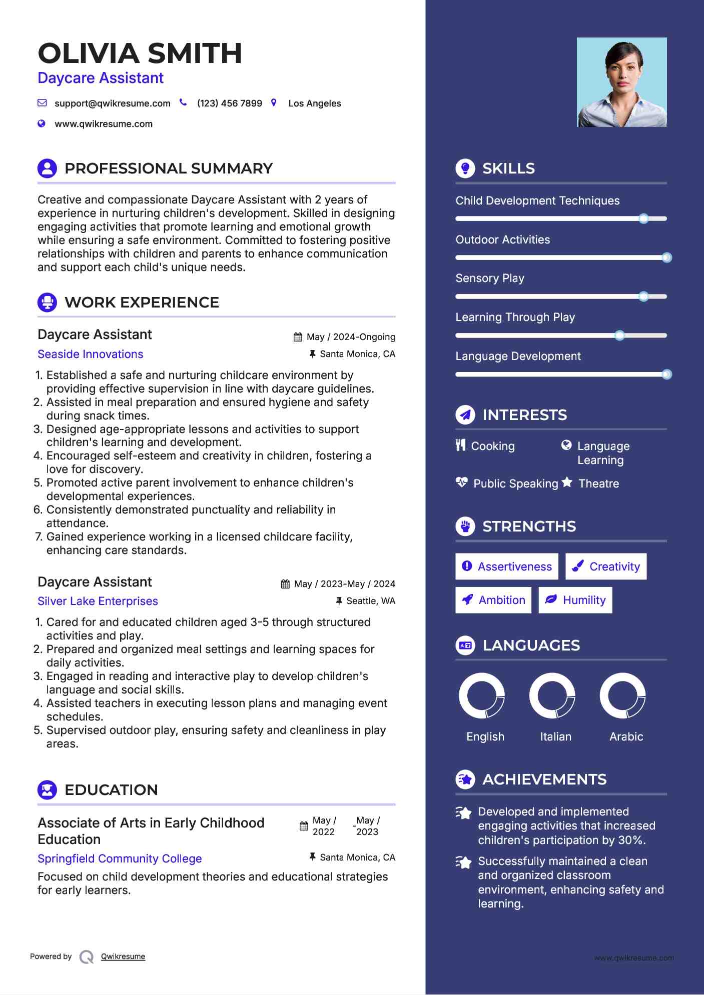 Daycare Assistant Resume Samples QwikResume