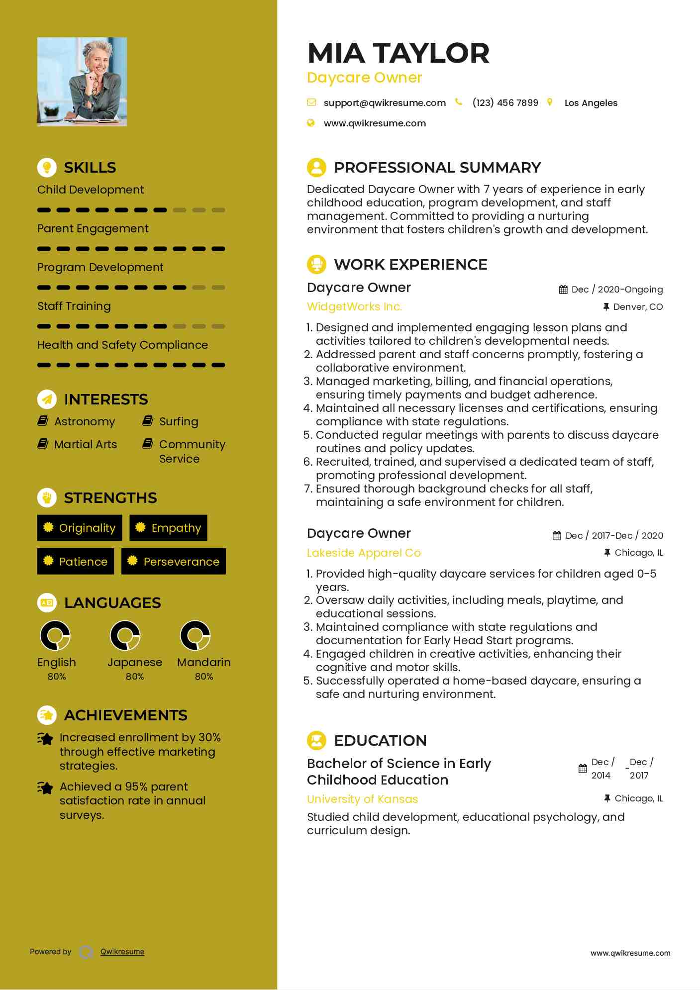Daycare Owner Resume Sample Daycare Owner Resume Sample