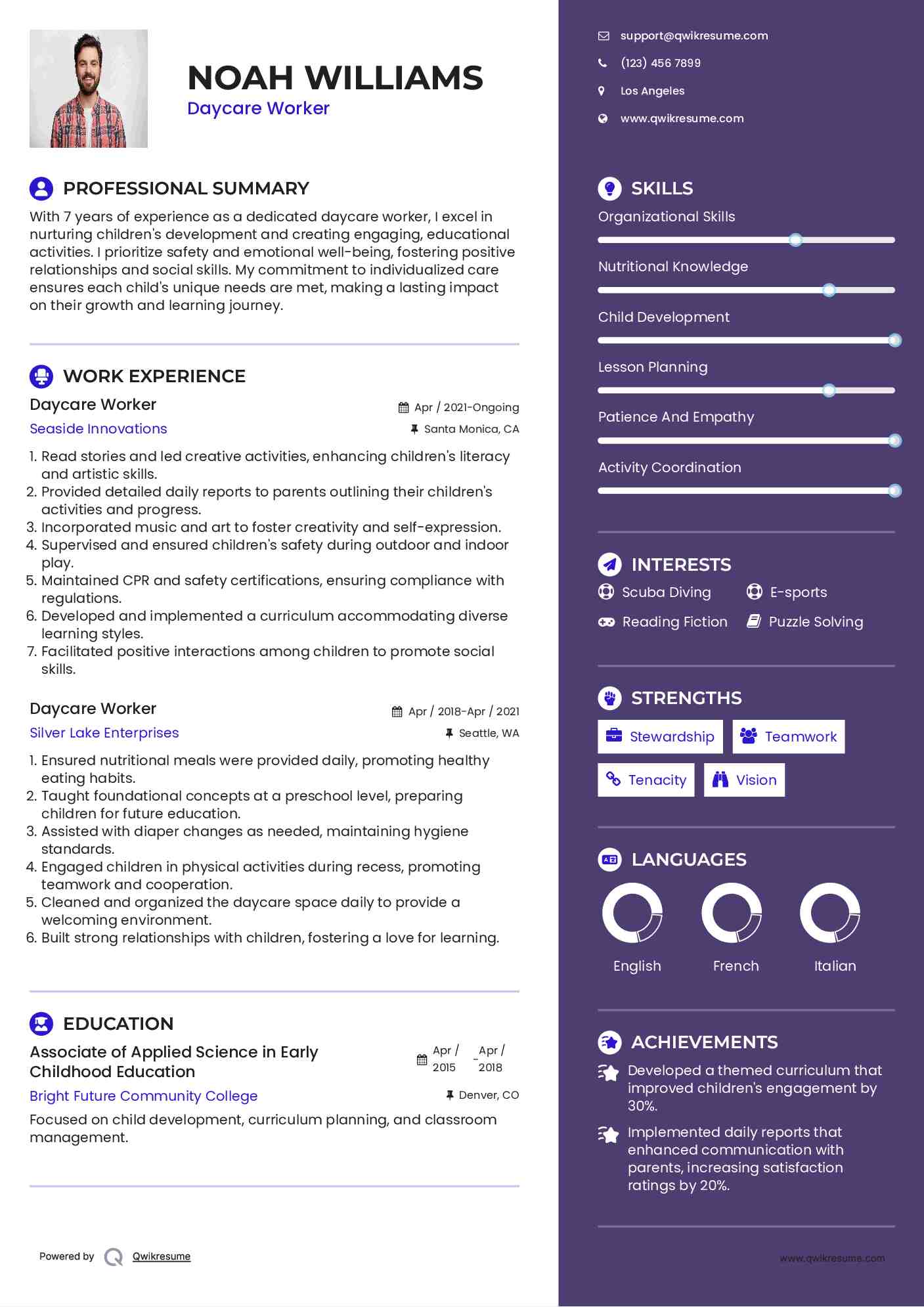 Resume Template For Daycare Worker