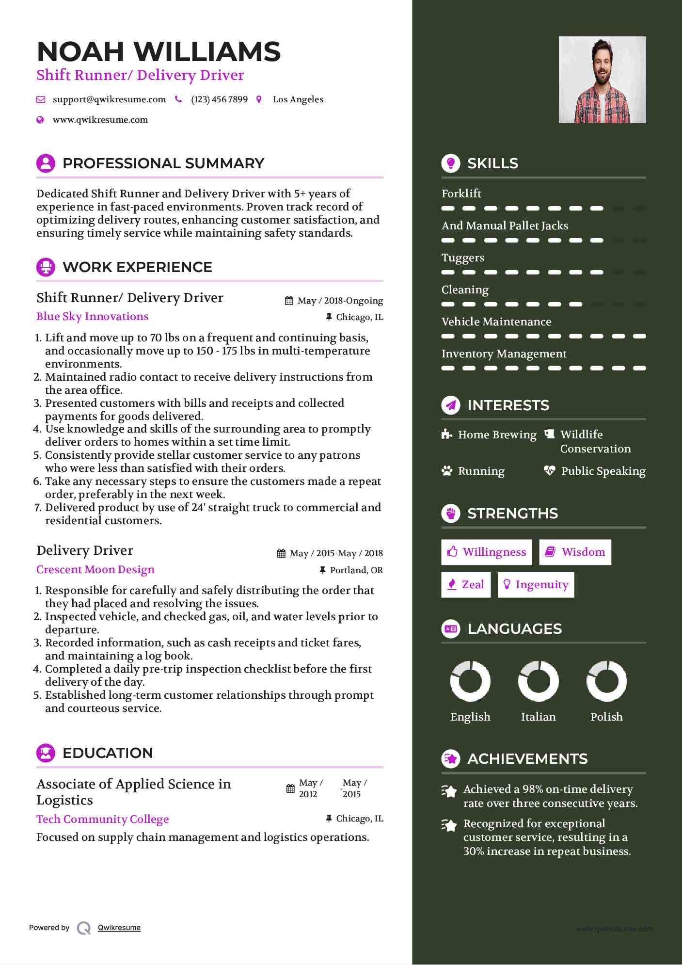 Delivery Driver Resume Samples QwikResume