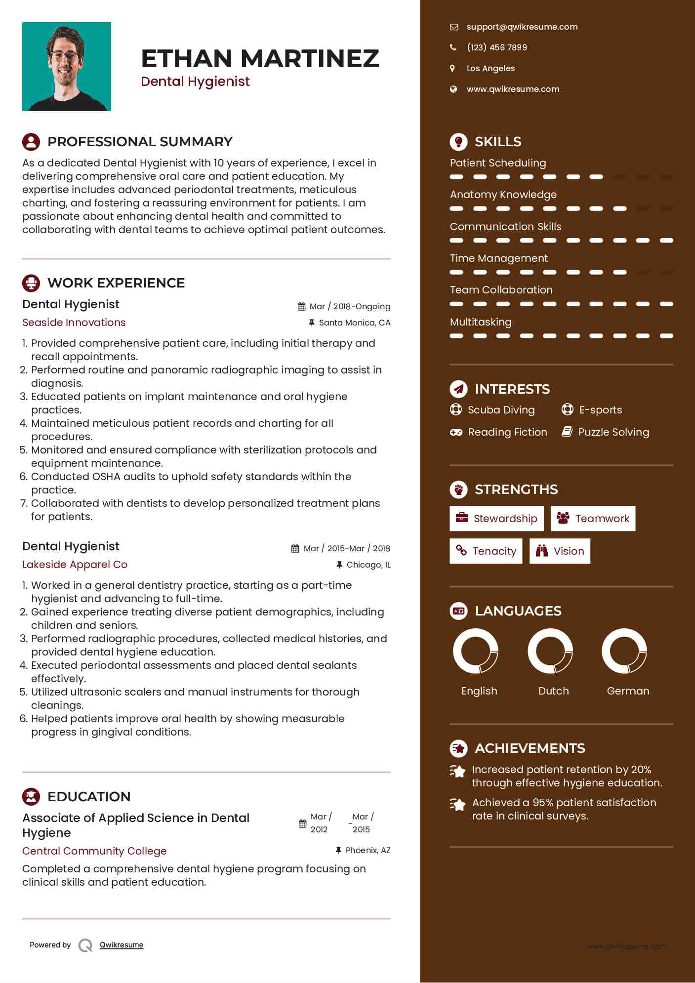Dental Hygienist Resume Samples QwikResume