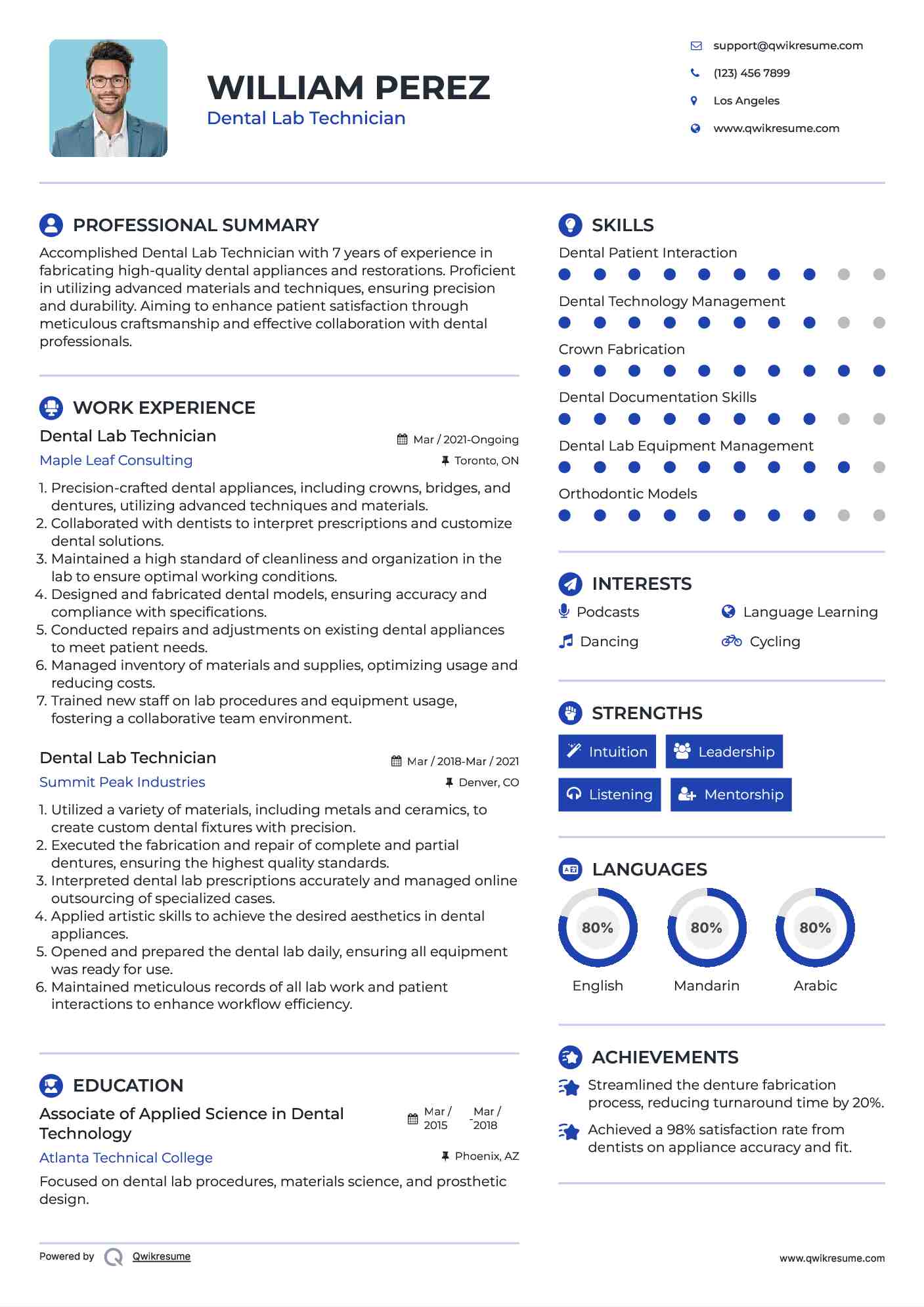 Dental Lab Technician Resume Samples QwikResume