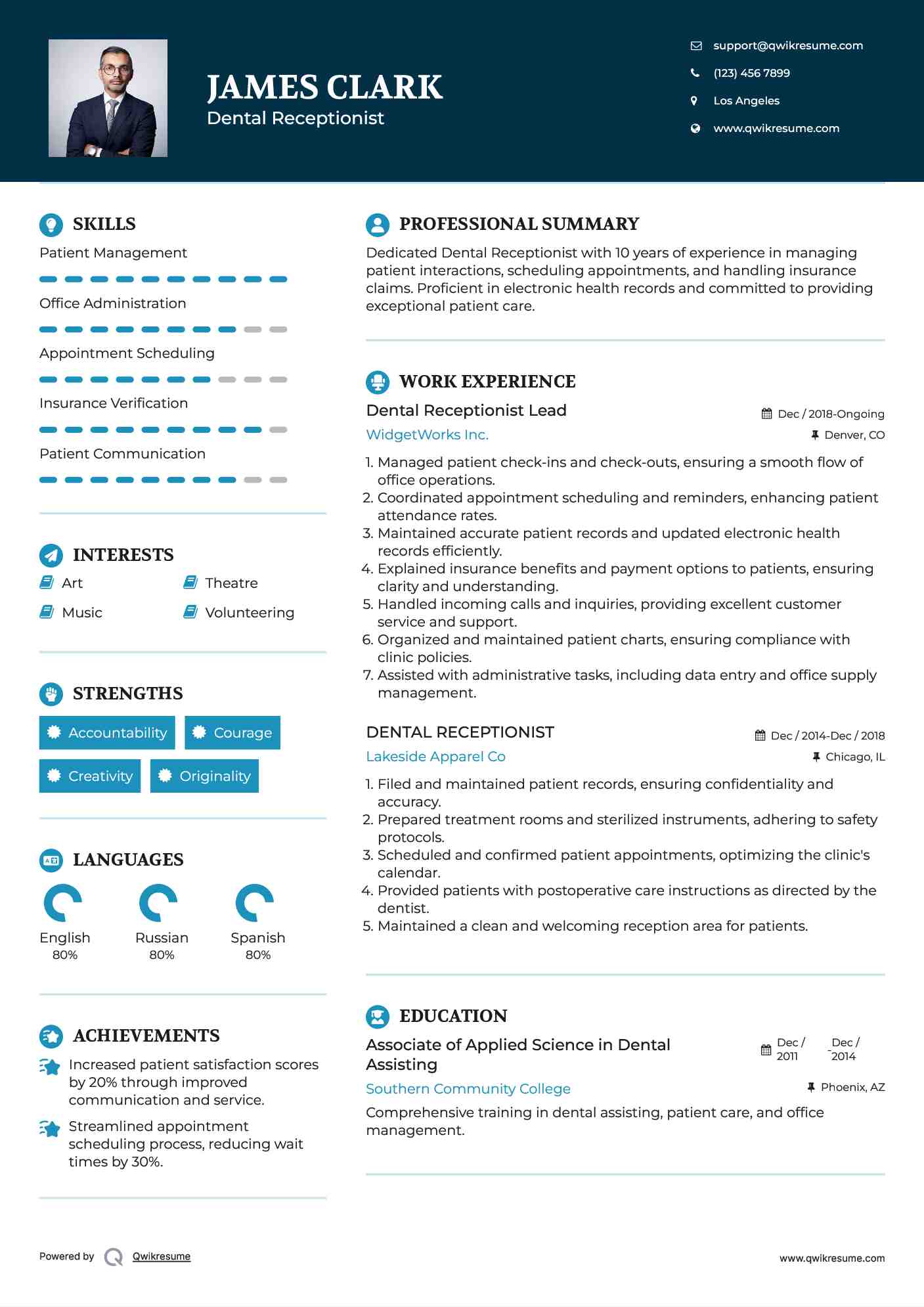 Dental Receptionist Resume Samples QwikResume