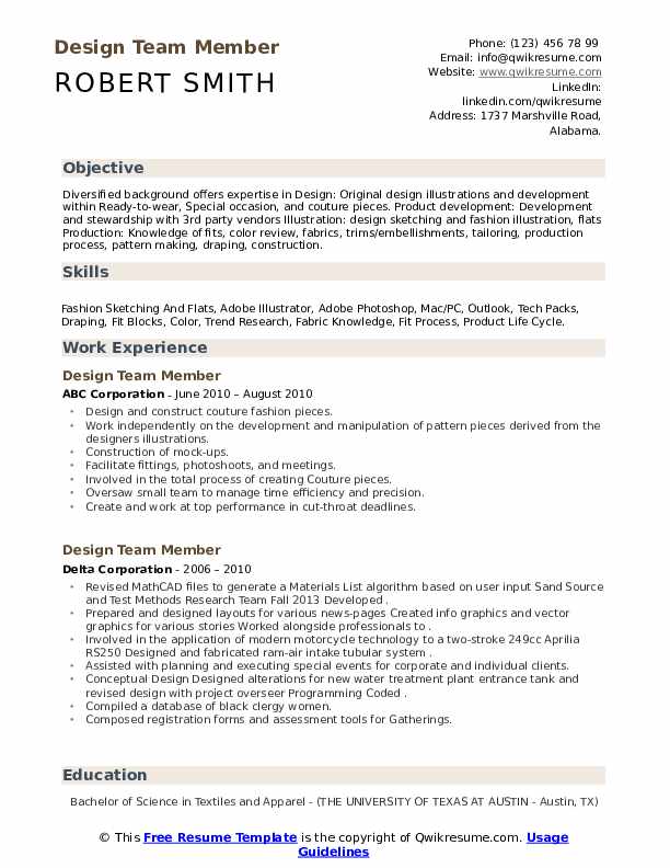 Design Team Member Resume Samples | QwikResume