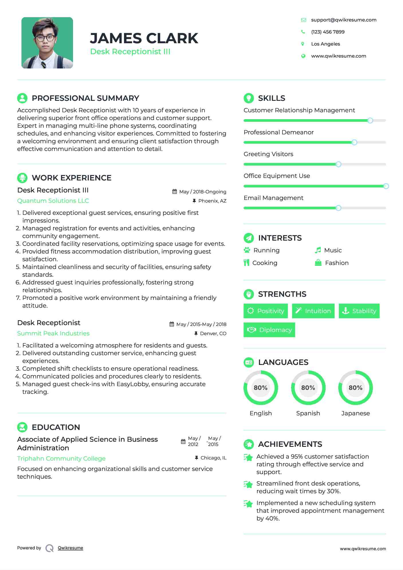 Desk Receptionist Resume Samples | Qwikresume