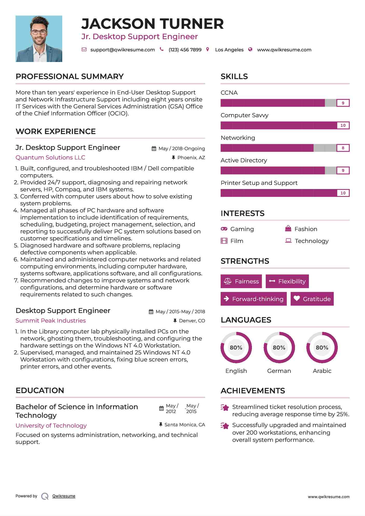 Desktop Support Engineer Resume Samples QwikResume