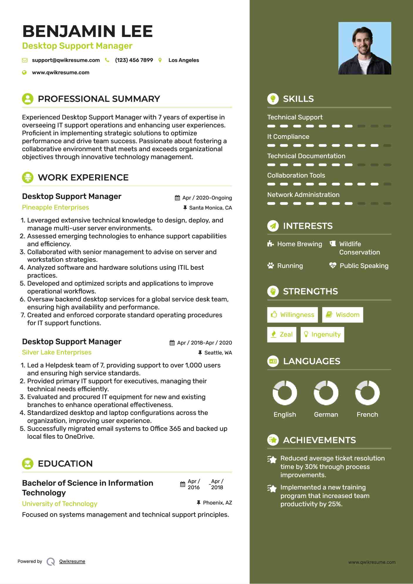 Desktop Support Manager Resume Samples QwikResume