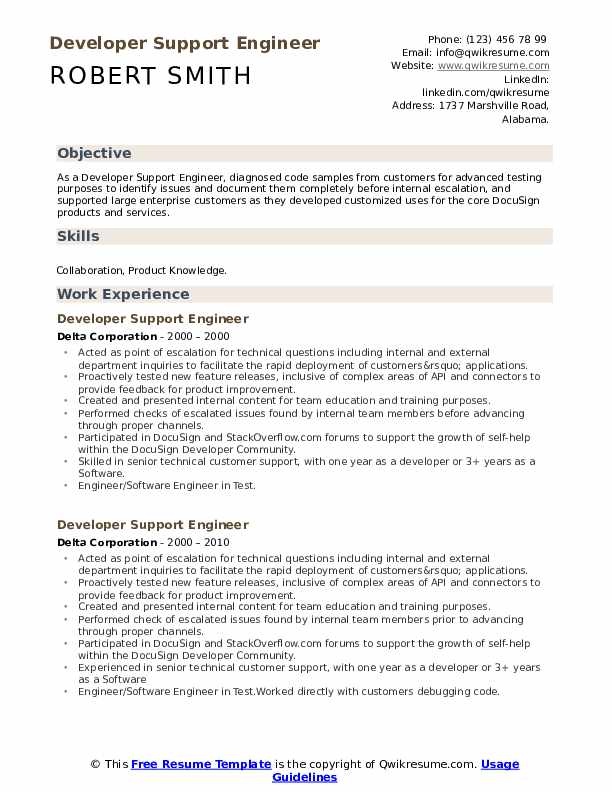 Developer Support Engineer Resume Samples | QwikResume
