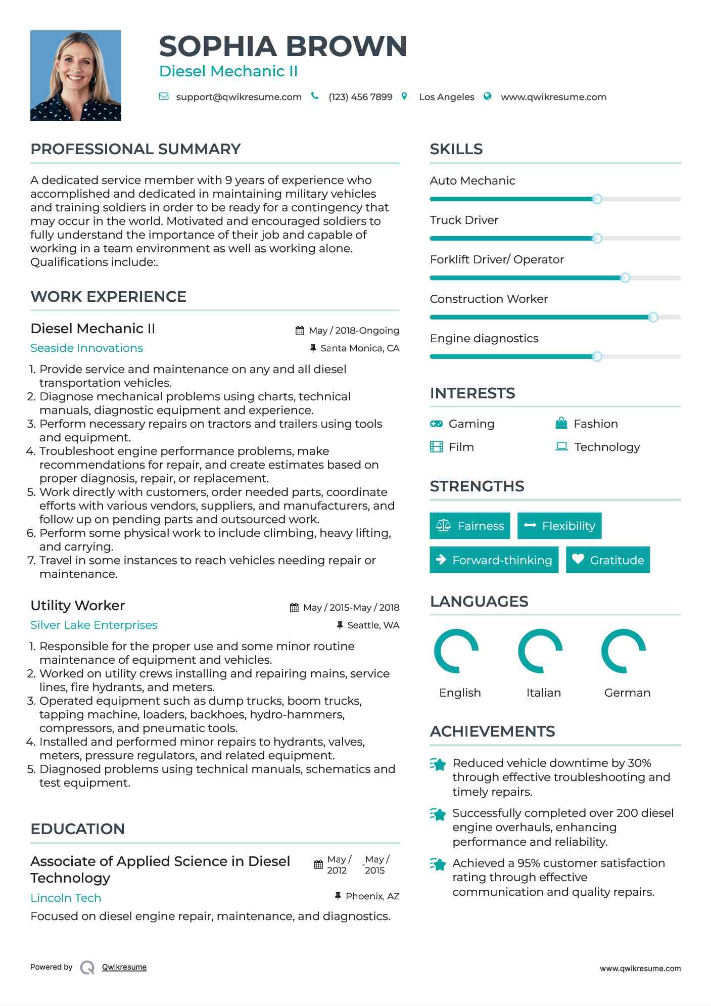 Diesel Mechanic Resume Samples QwikResume