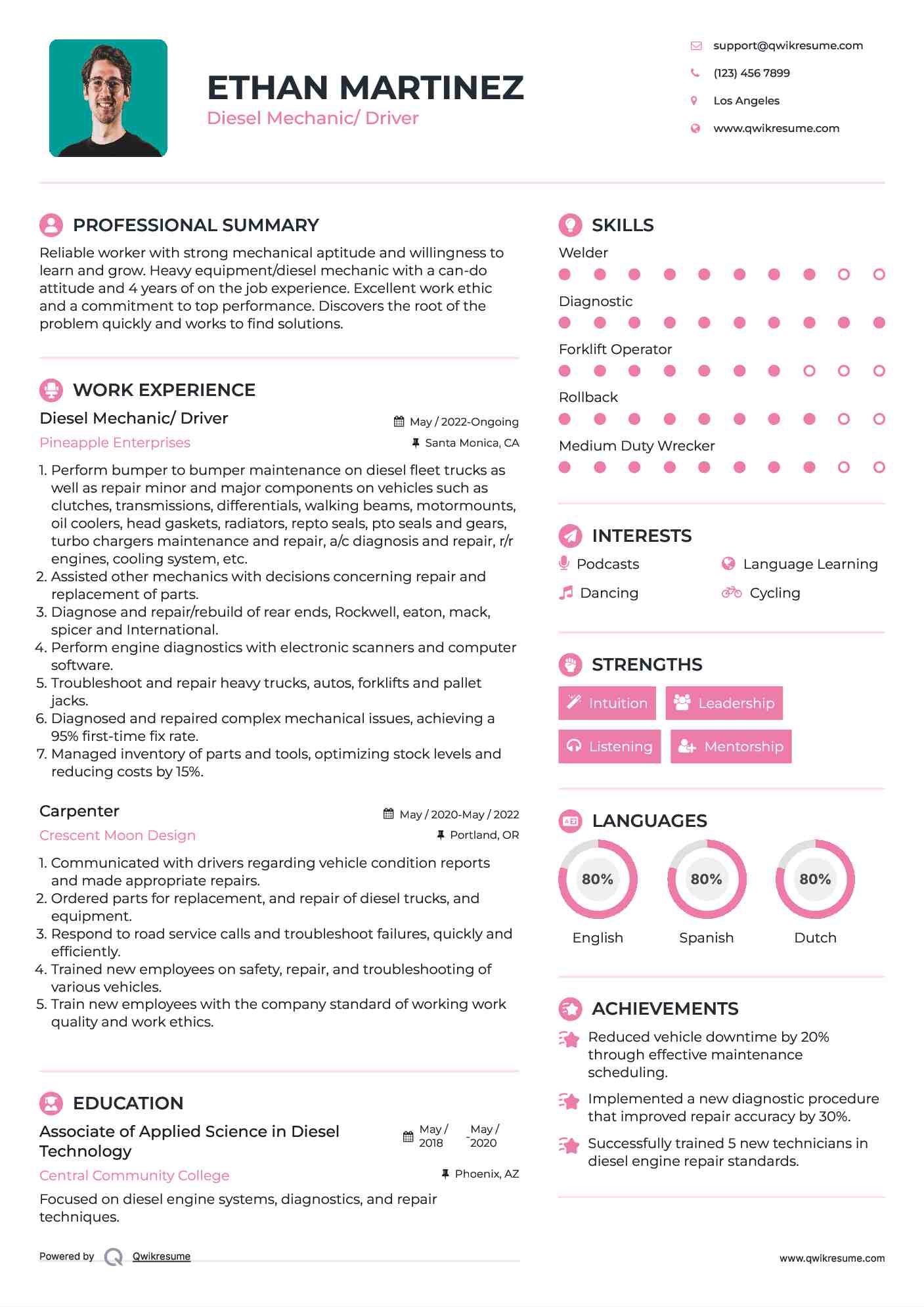 Diesel Mechanic Resume Samples QwikResume