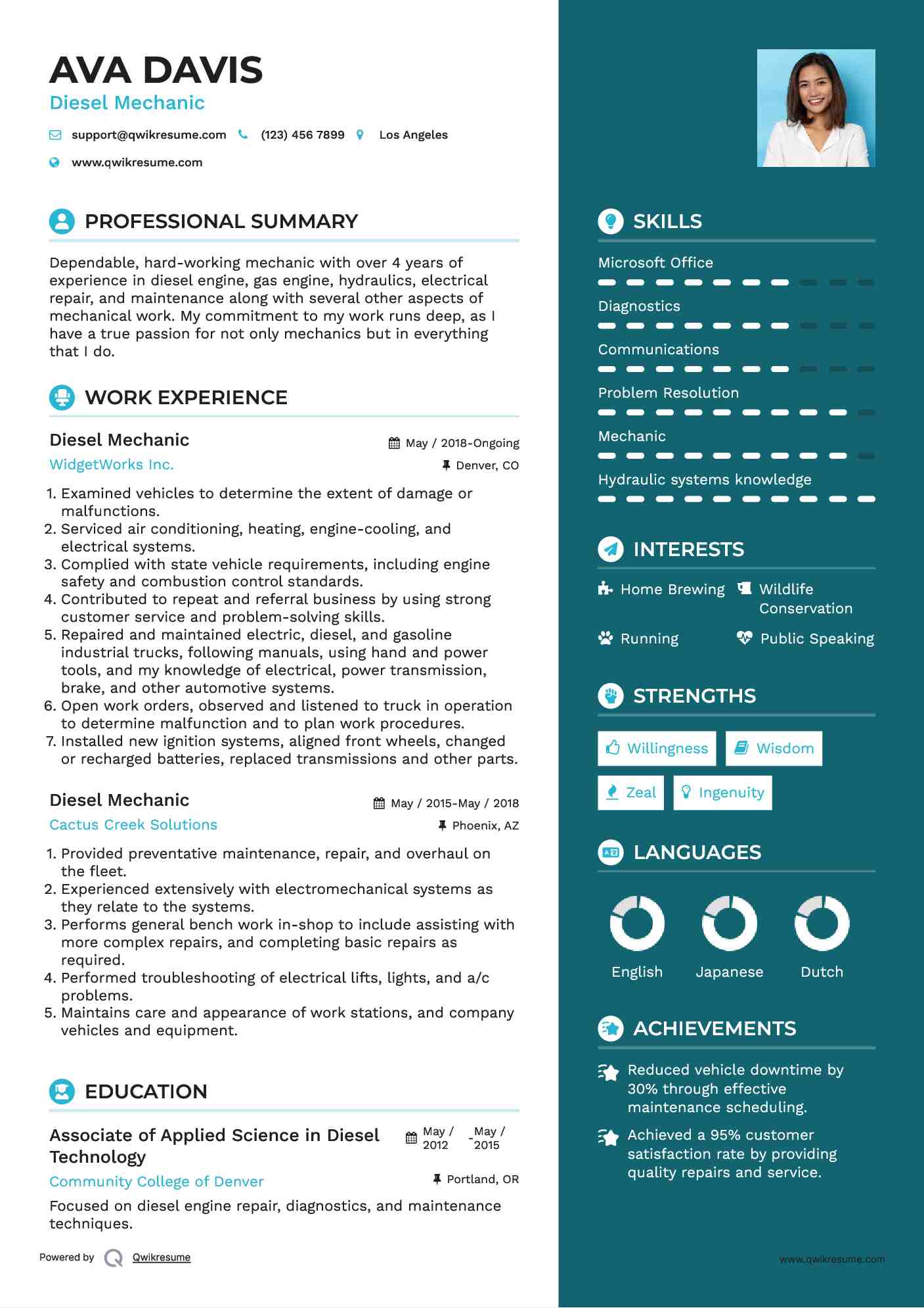 Diesel Mechanic Resume Samples QwikResume