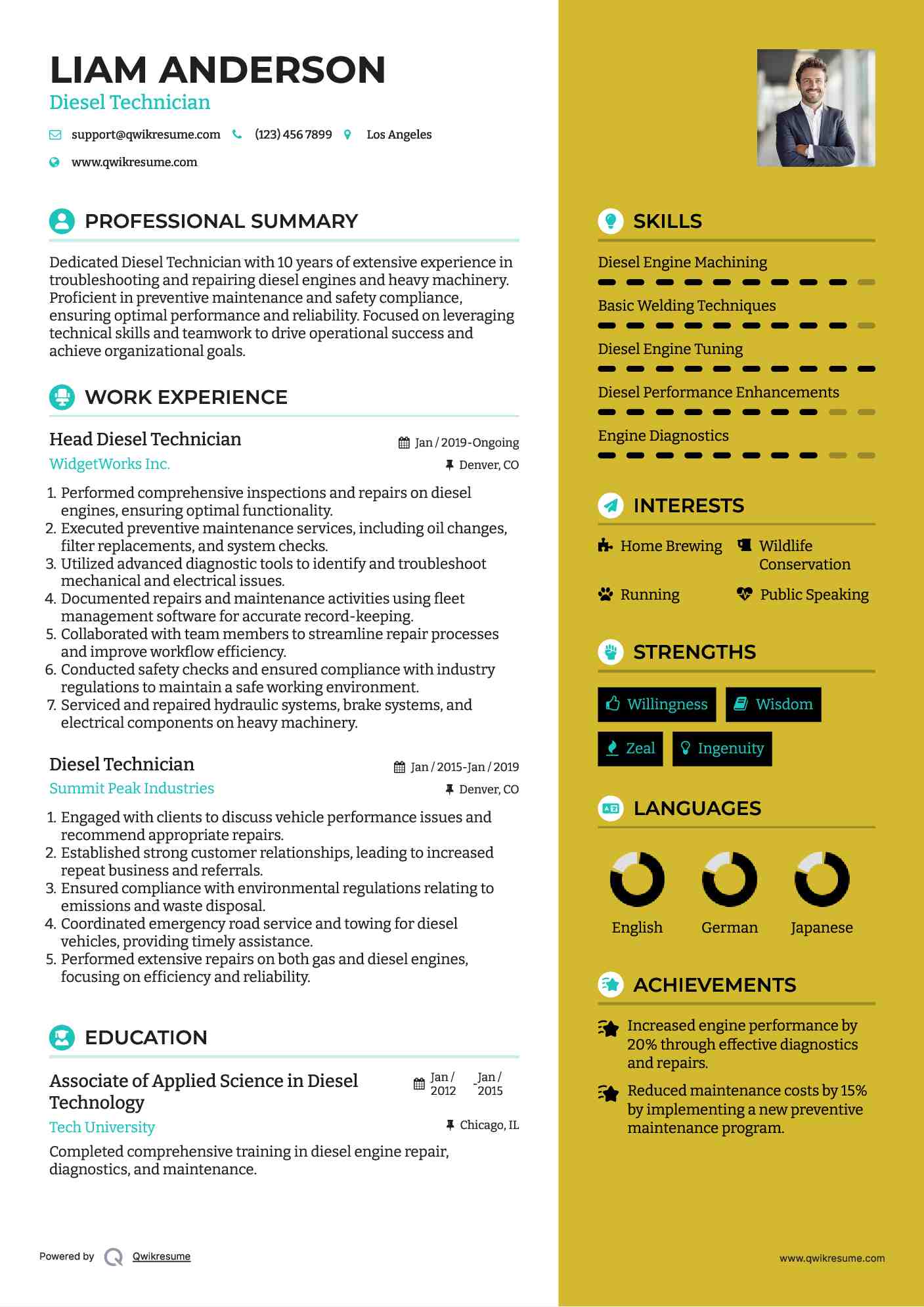 Diesel Technician Resume Samples QwikResume