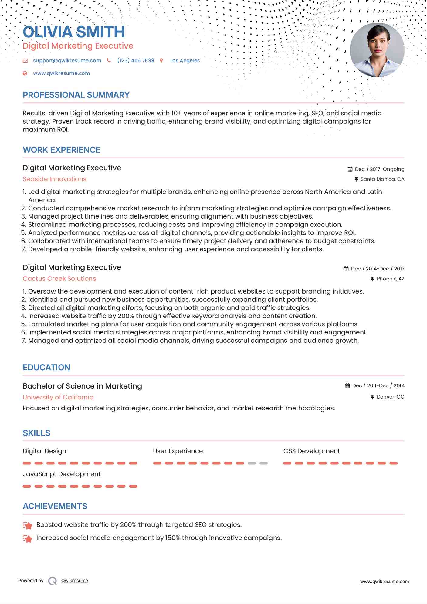 Digital Marketing Executive Resume Samples QwikResume
