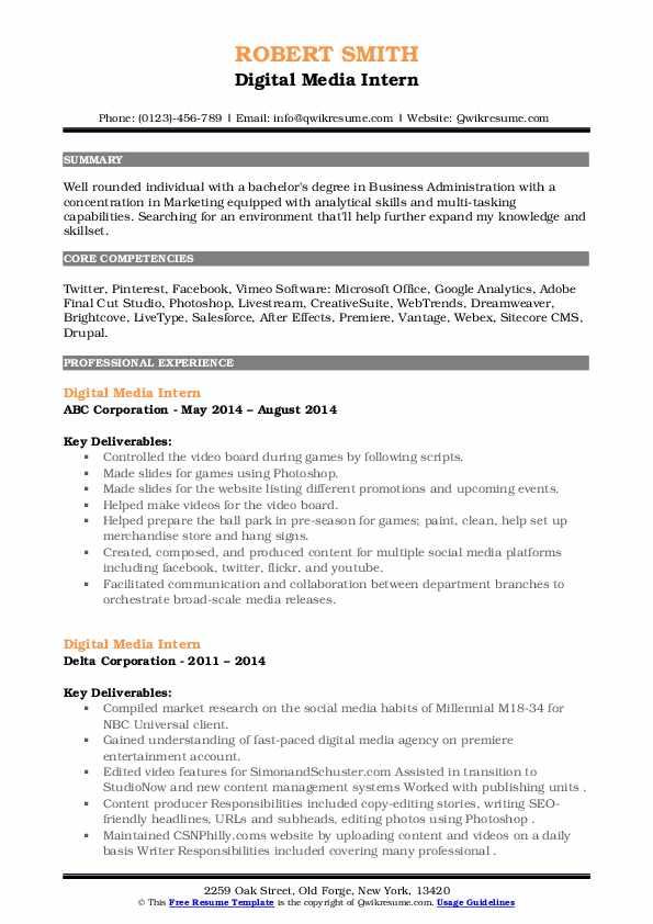 Digital Media Intern Resume Samples QwikResume Digital Media Intern Resume Samples QwikResume