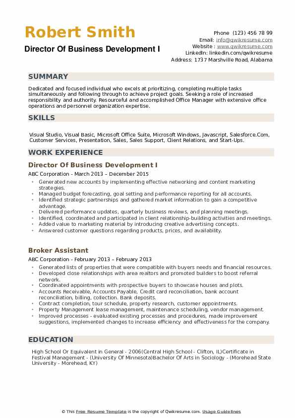 Director Of Business Development Resume Samples QwikResume