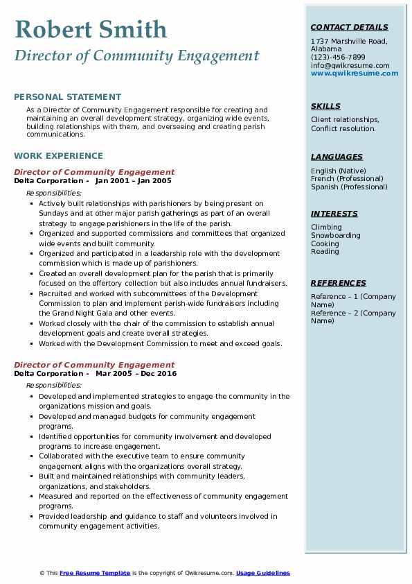 Director Of Community Engagement Resume Samples | QwikResume