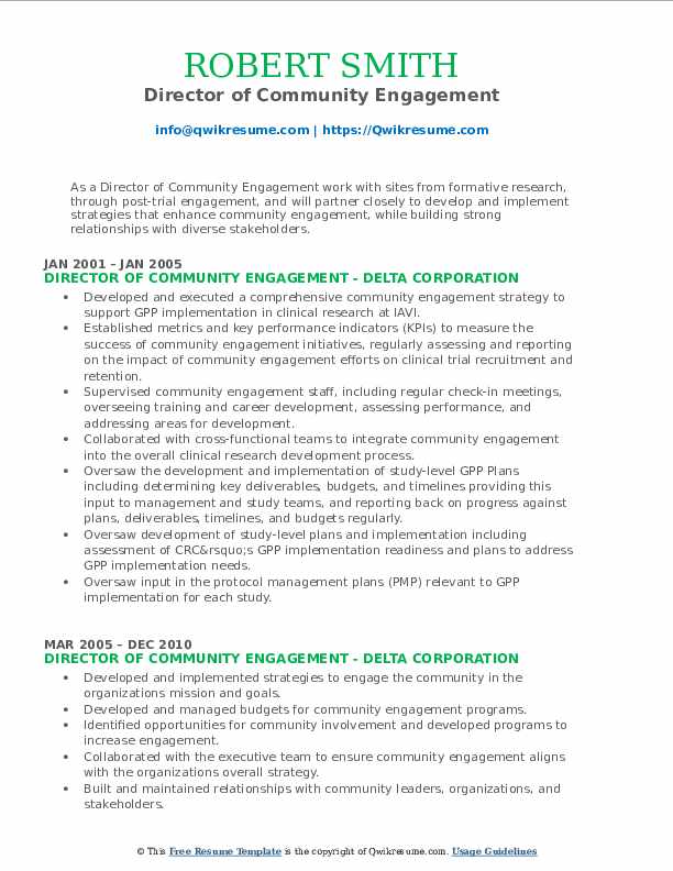 Director Of Community Engagement Resume Samples | QwikResume