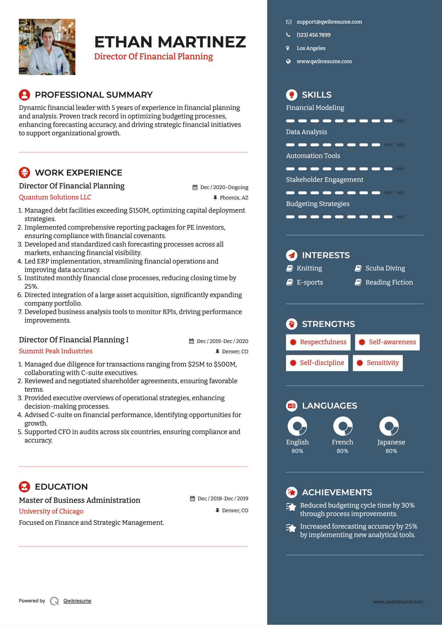 Director Of Financial Planning Resume Samples QwikResume