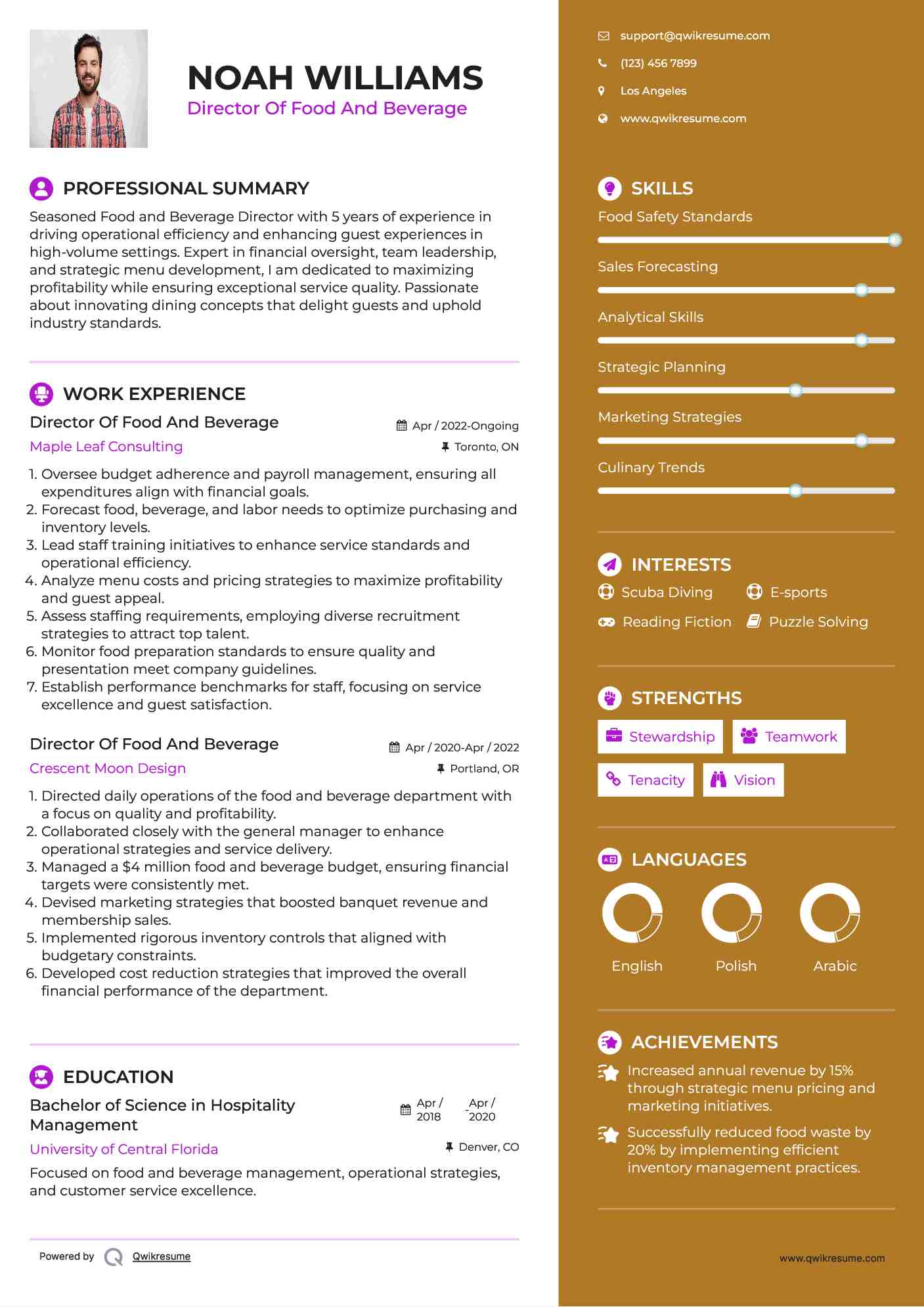 Food And Beverage Director Resume Samples FA4