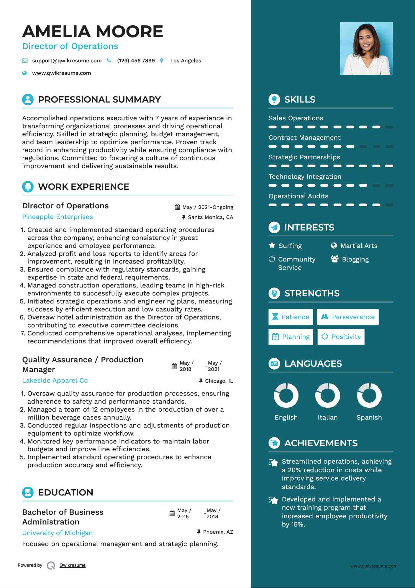 Director Of Operations Resume Samples QwikResume