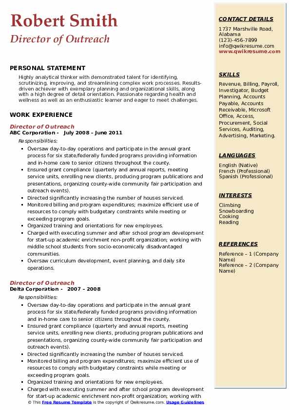 Director of Outreach Resume Samples | QwikResume