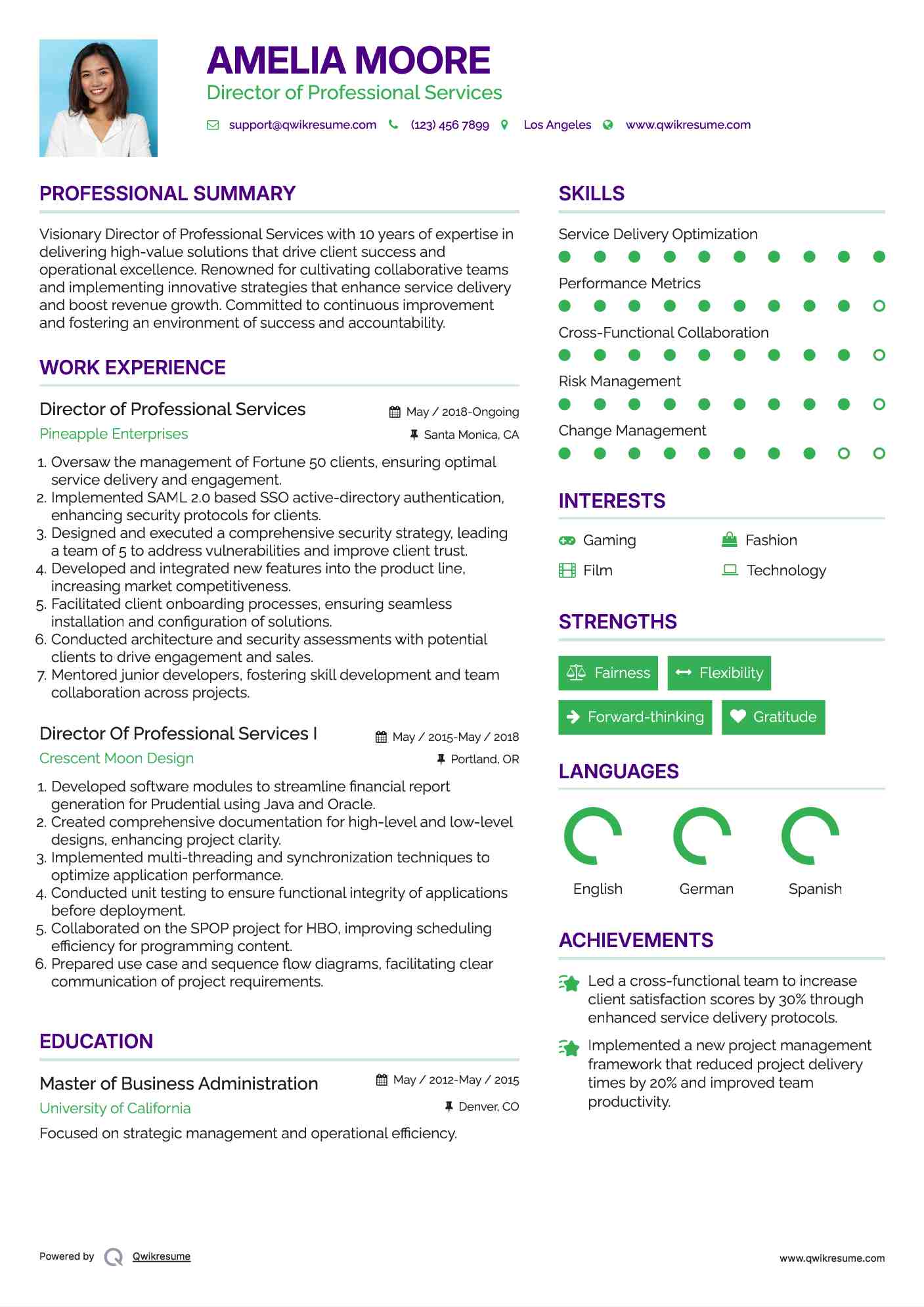 Director Of Professional Services Resume Samples QwikResume