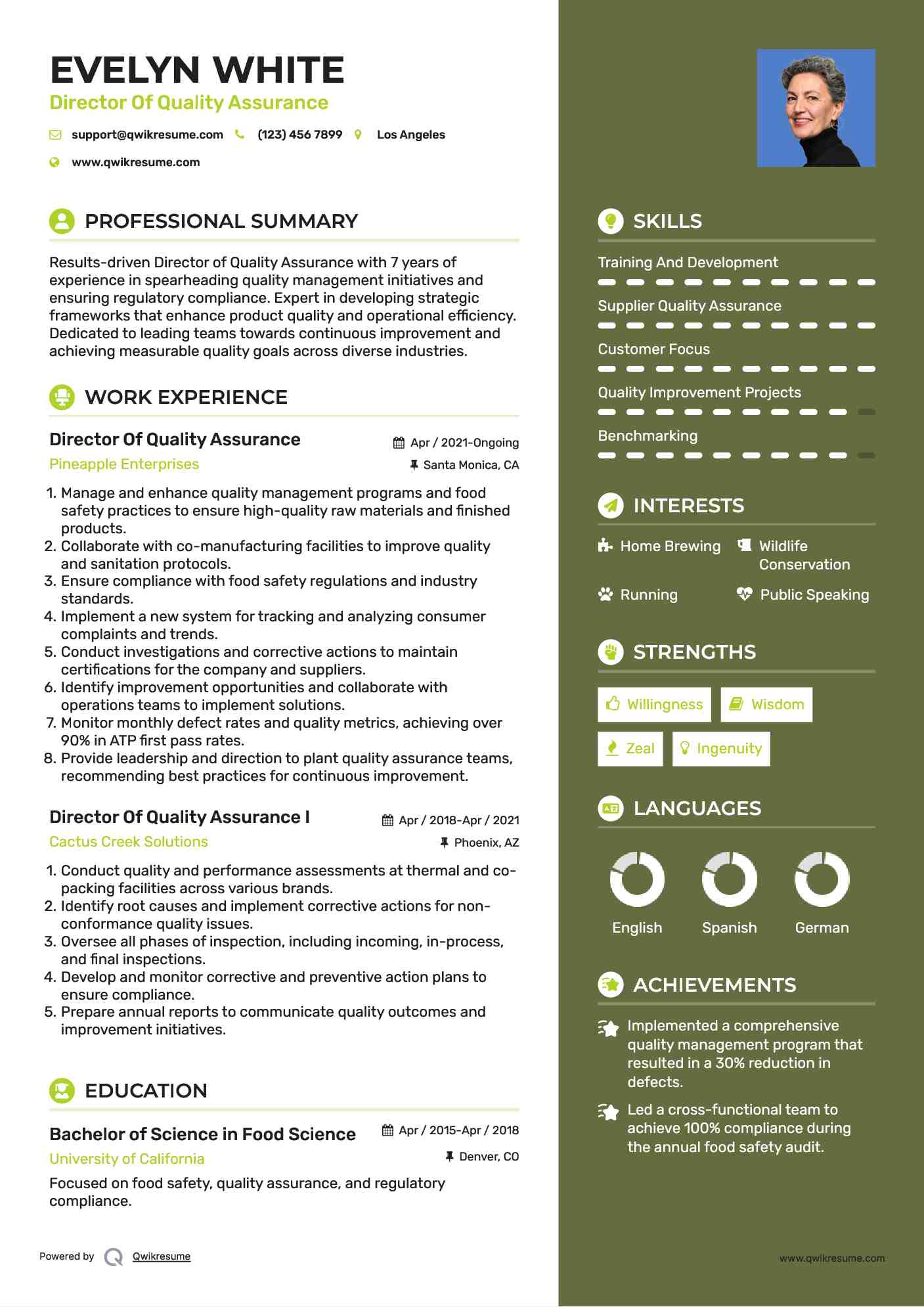 Director Of Quality Assurance Resume Samples QwikResume