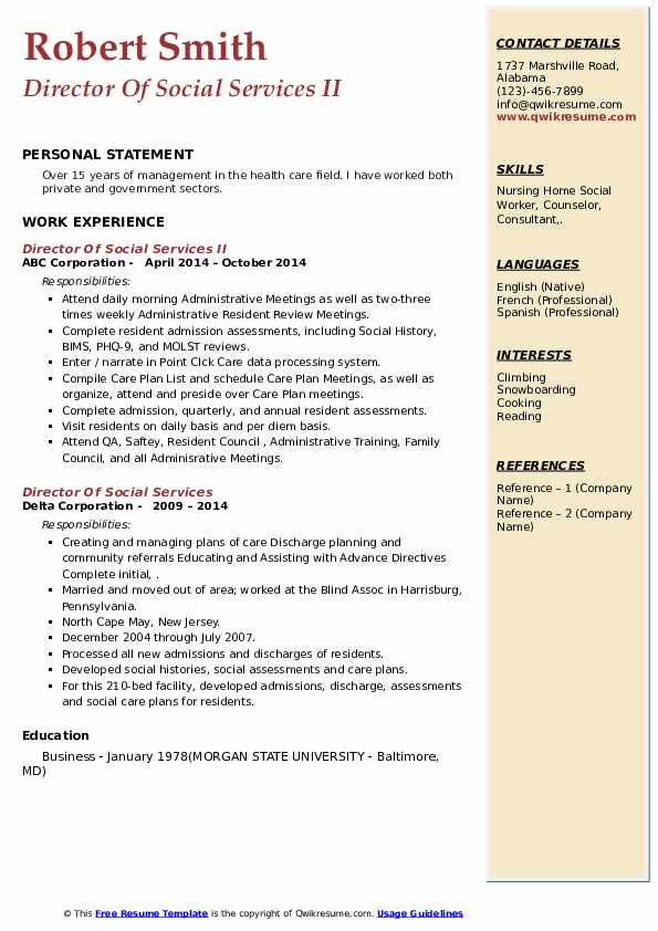 Director Of Social Services Resume Samples | QwikResume