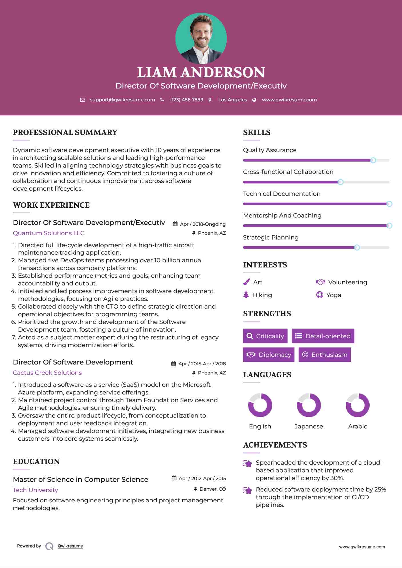 Director Of Software Development Resume Samples | QwikResume