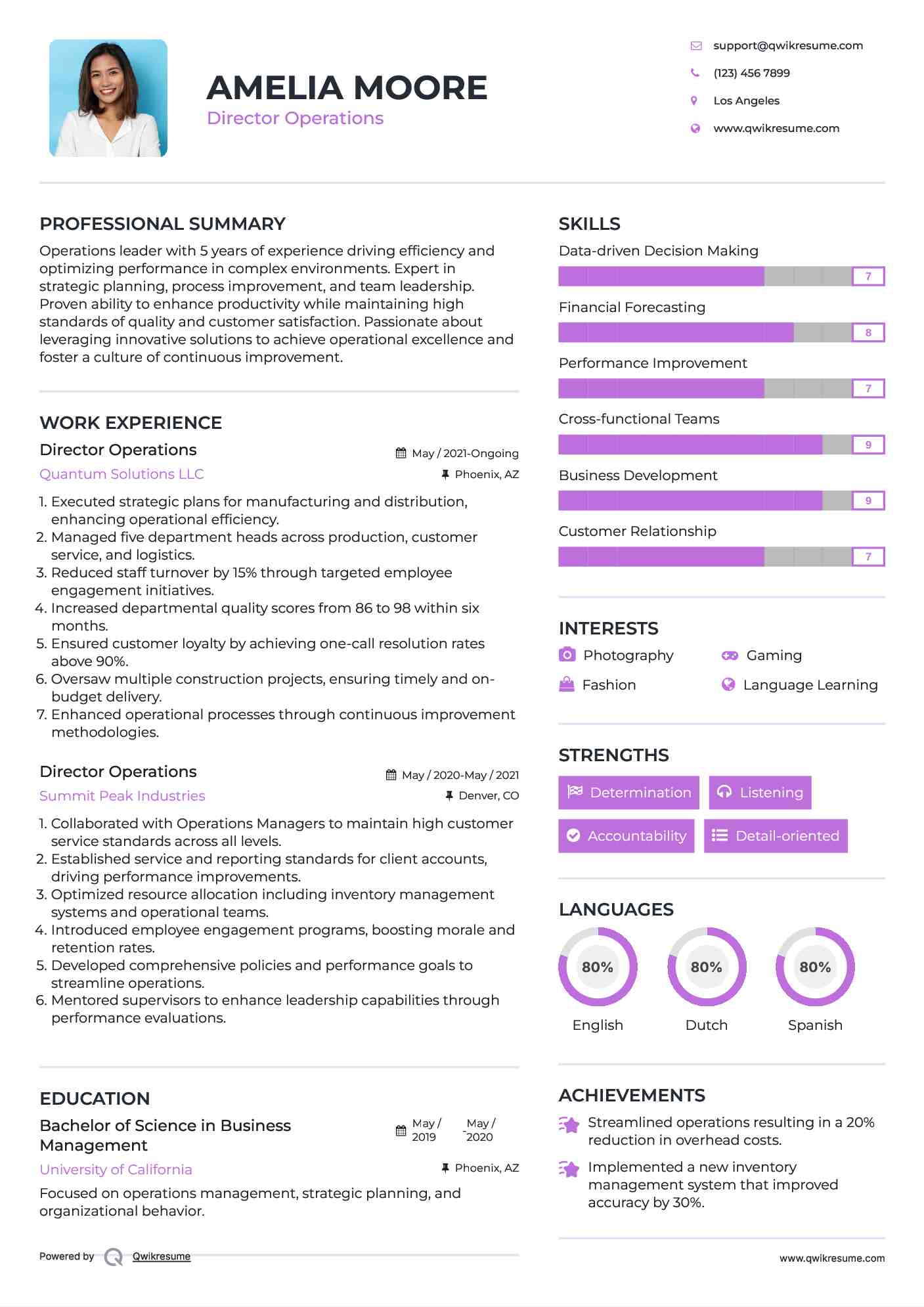 Operations Director Resume Sample