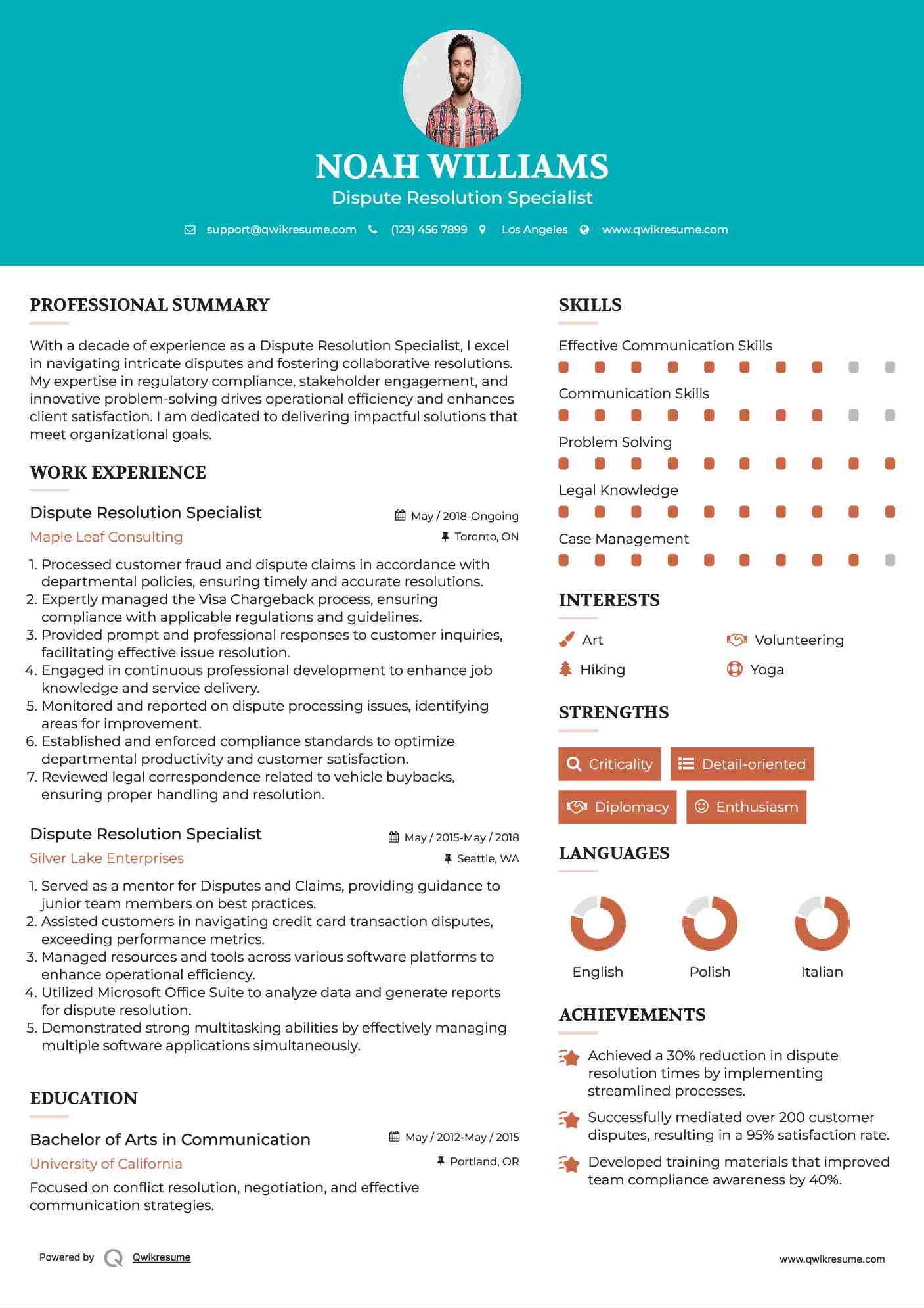 Dispute Resolution Specialist Resume Samples QwikResume